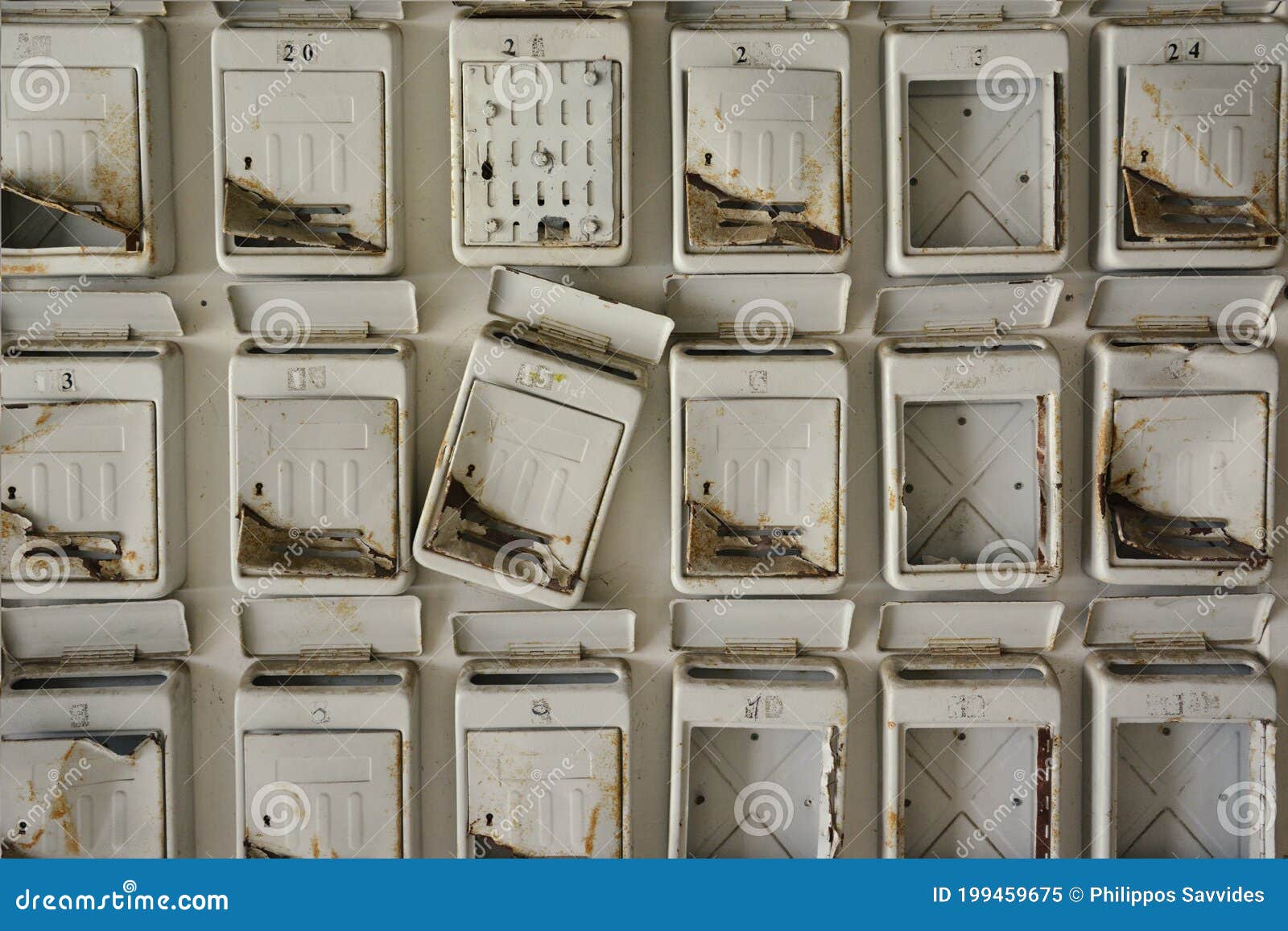 Abandoned Old Classic Broken Letterboxes in a Row Stock Image - Image ...