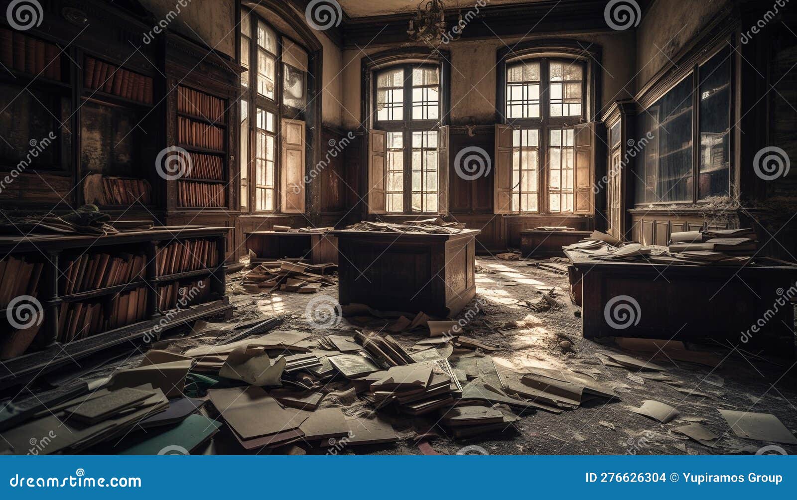 Abandoned Old Fashioned Library, Spooky and Messy Generated by AI Stock ...