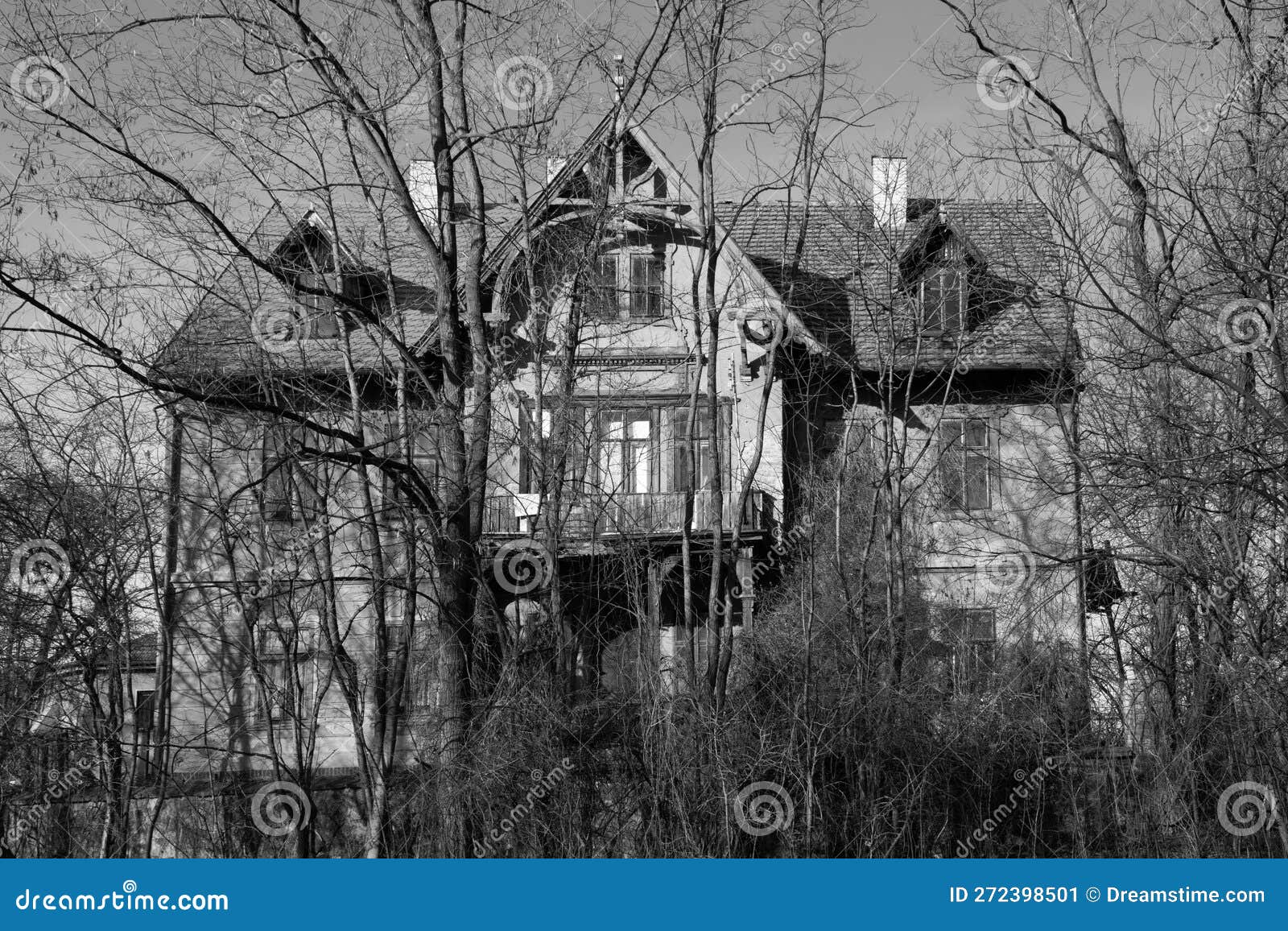 Scary View From The Dock Of An Abandoned Lake House Surrounded By The ...