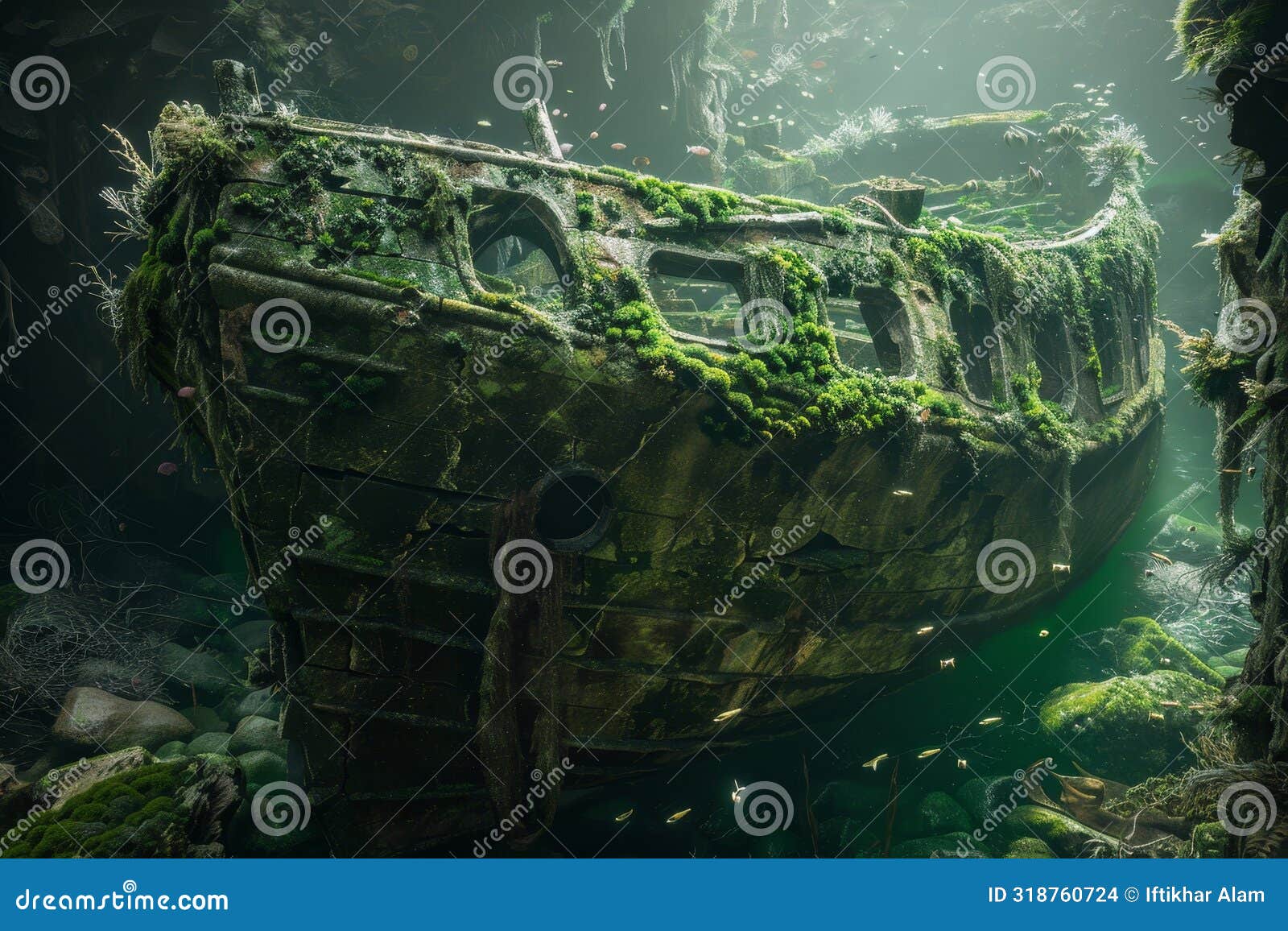 Abandoned Old Ship Covered in Moss, Stranded in the Middle of a Dense ...