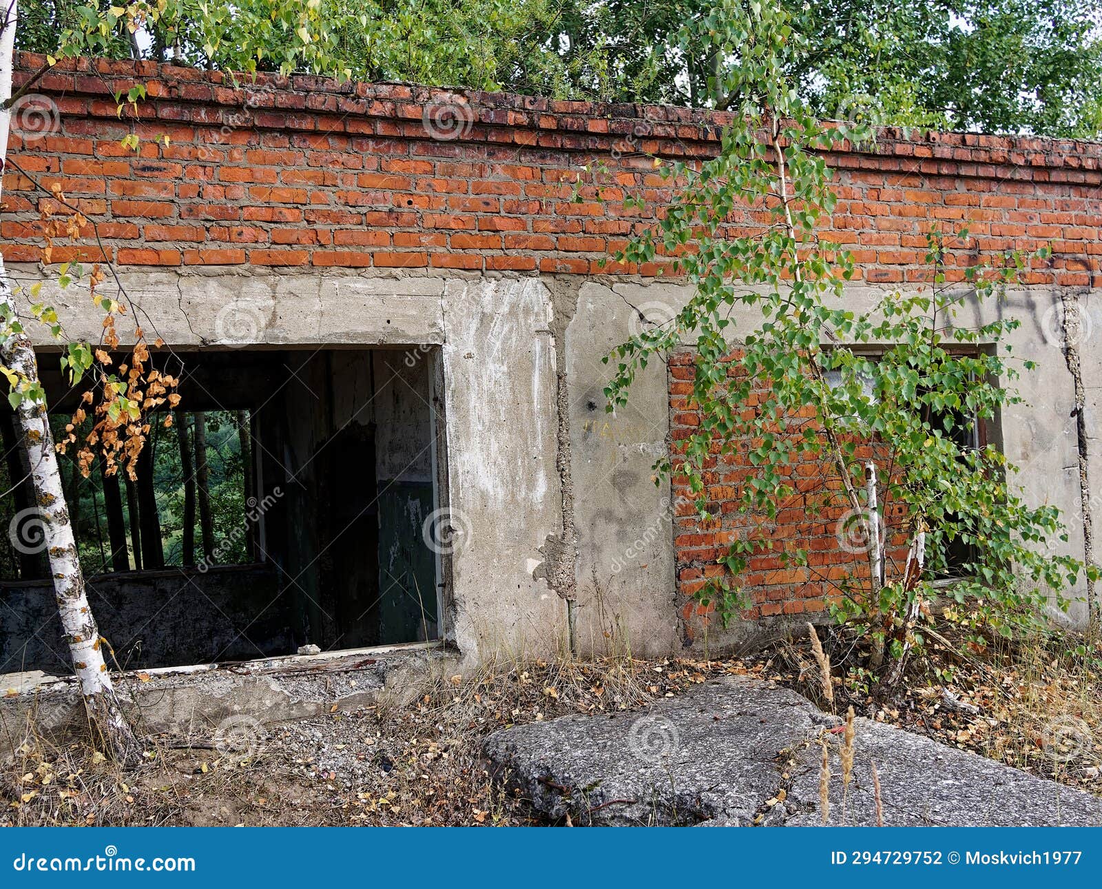 Abandoned One-storey Brick Building Stock Photo - Image of windows ...