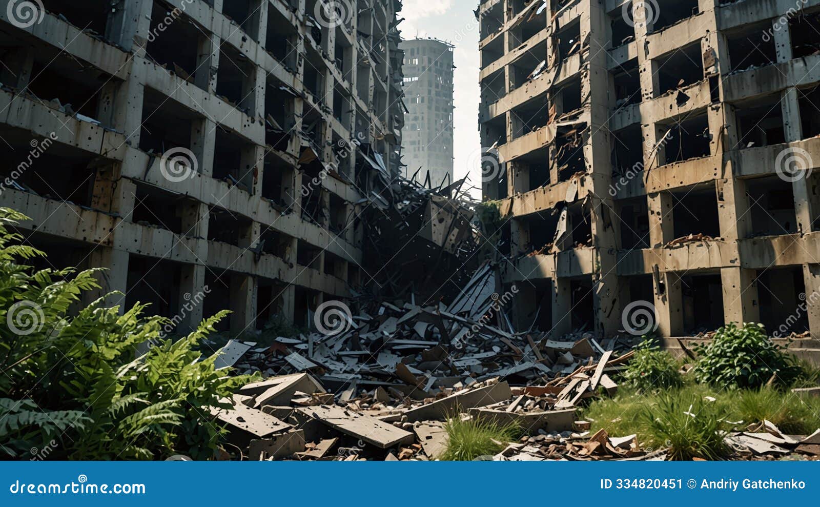 Abandoned, Partially Collapsed Buildings in a Desolate Urban Area with ...