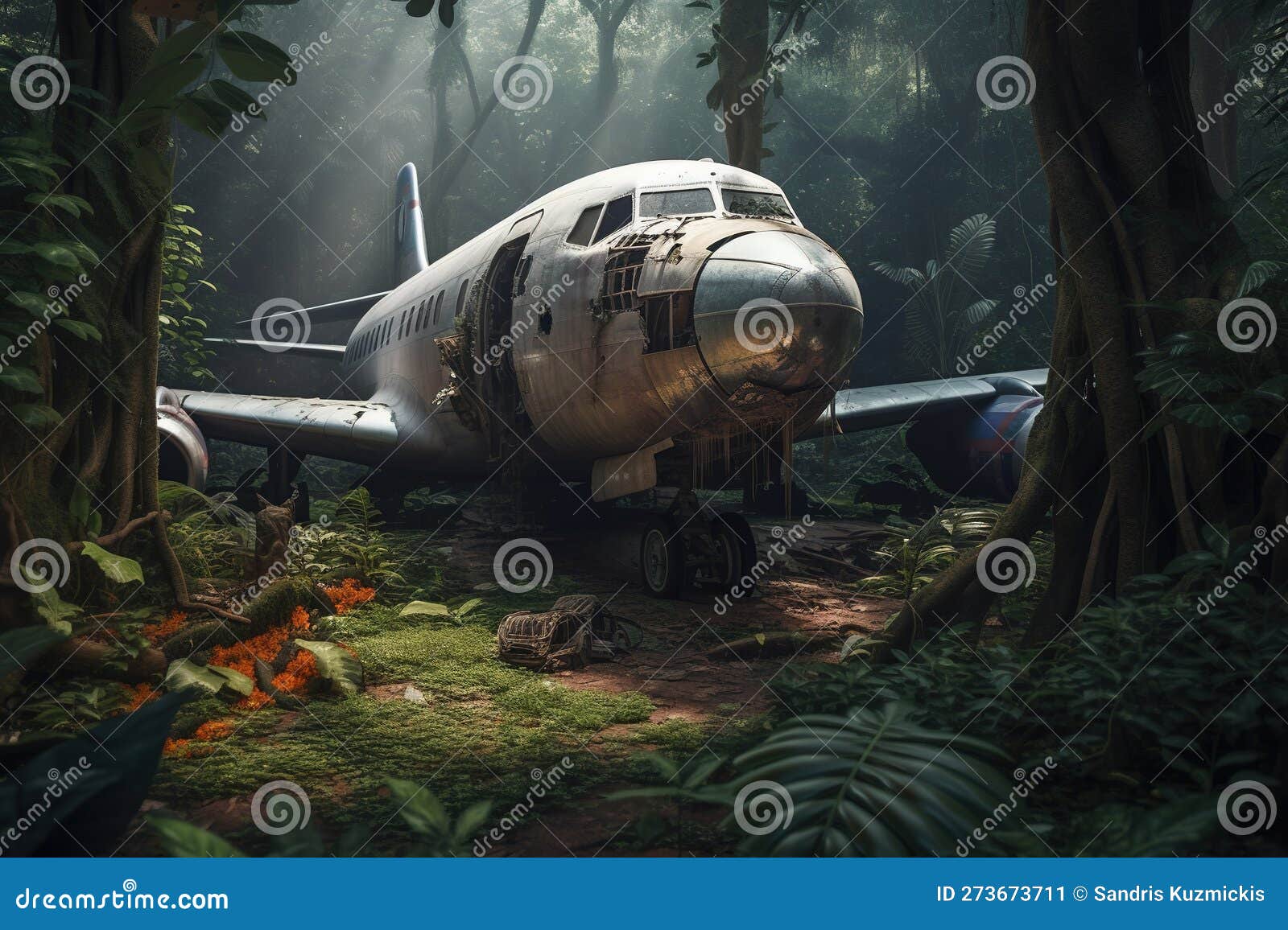 Abandoned Plane in Jungle. Generative AI Stock Illustration ...