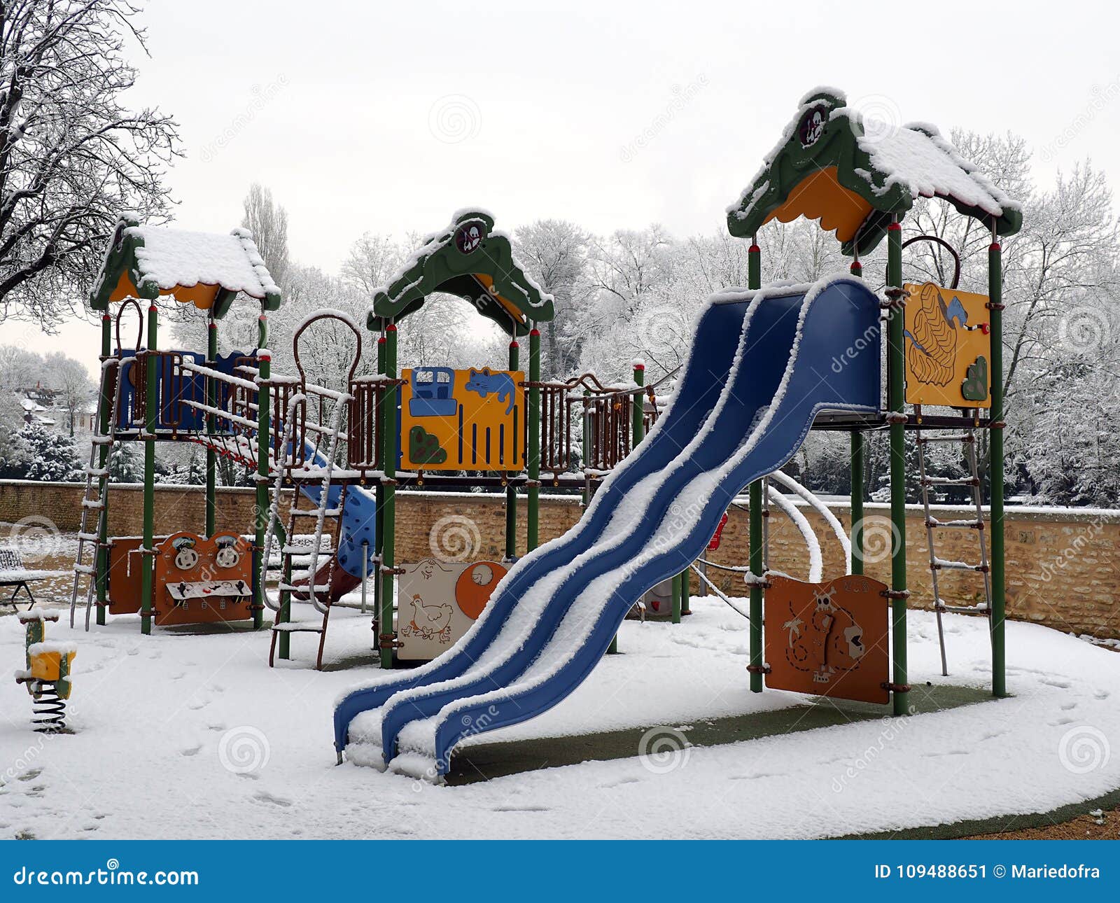 Playground for Children Under the Snow Stock Image - Image of activity ...