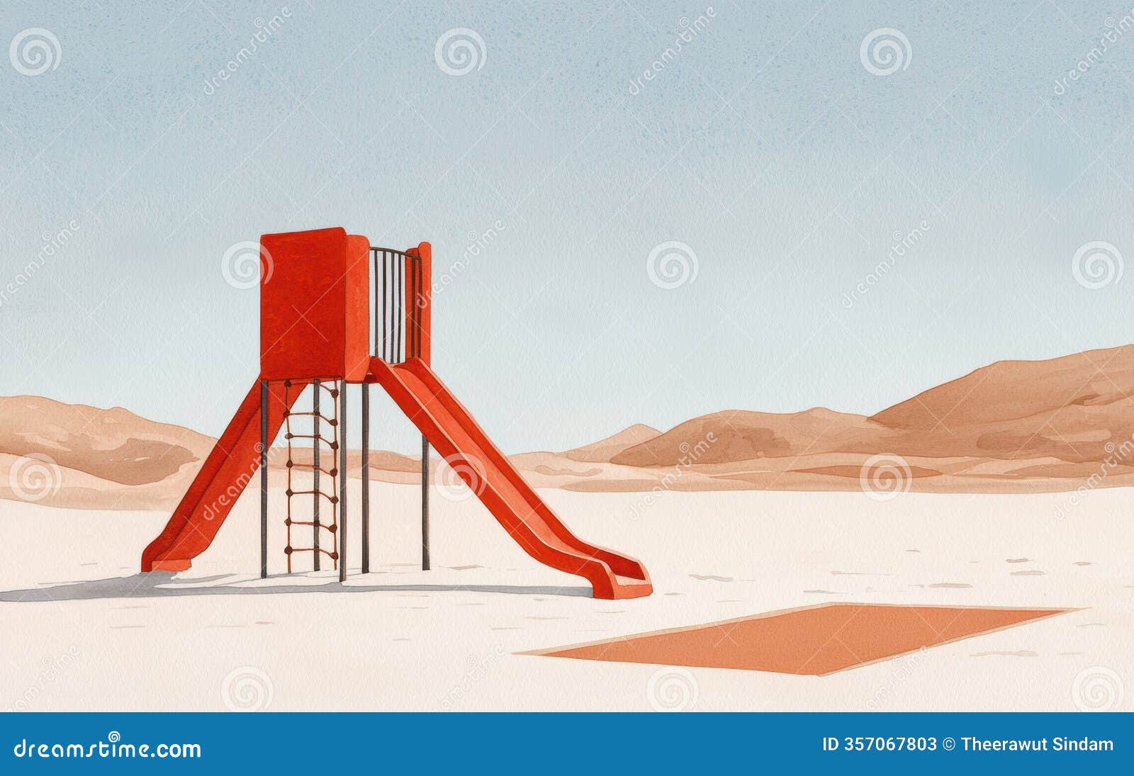 Abandoned Playground with Red Slide in Desolate Landscape, Evoking ...
