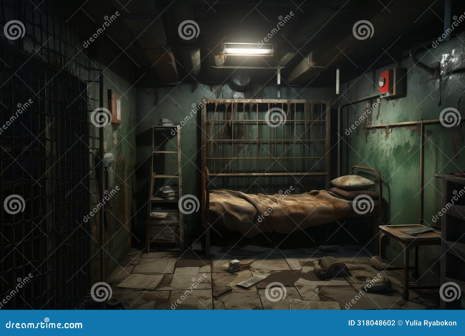 Abandoned Prison Cell Interior at Night Stock Photo - Image of facility ...