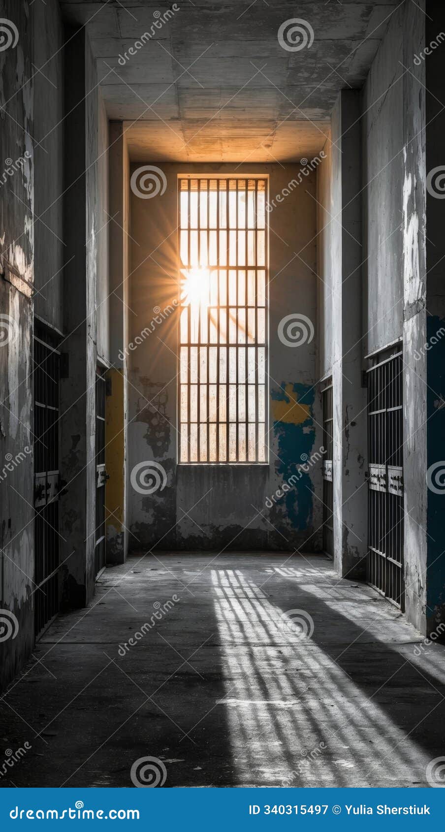 Abandoned Prison Corridor Illuminated by Sunlight in a Dilapidated ...