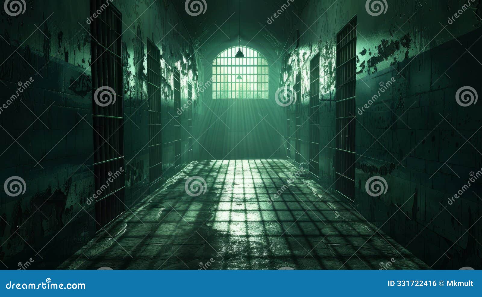 Abandoned Prison Corridor Illuminated by Sunlight in a Dilapidated ...