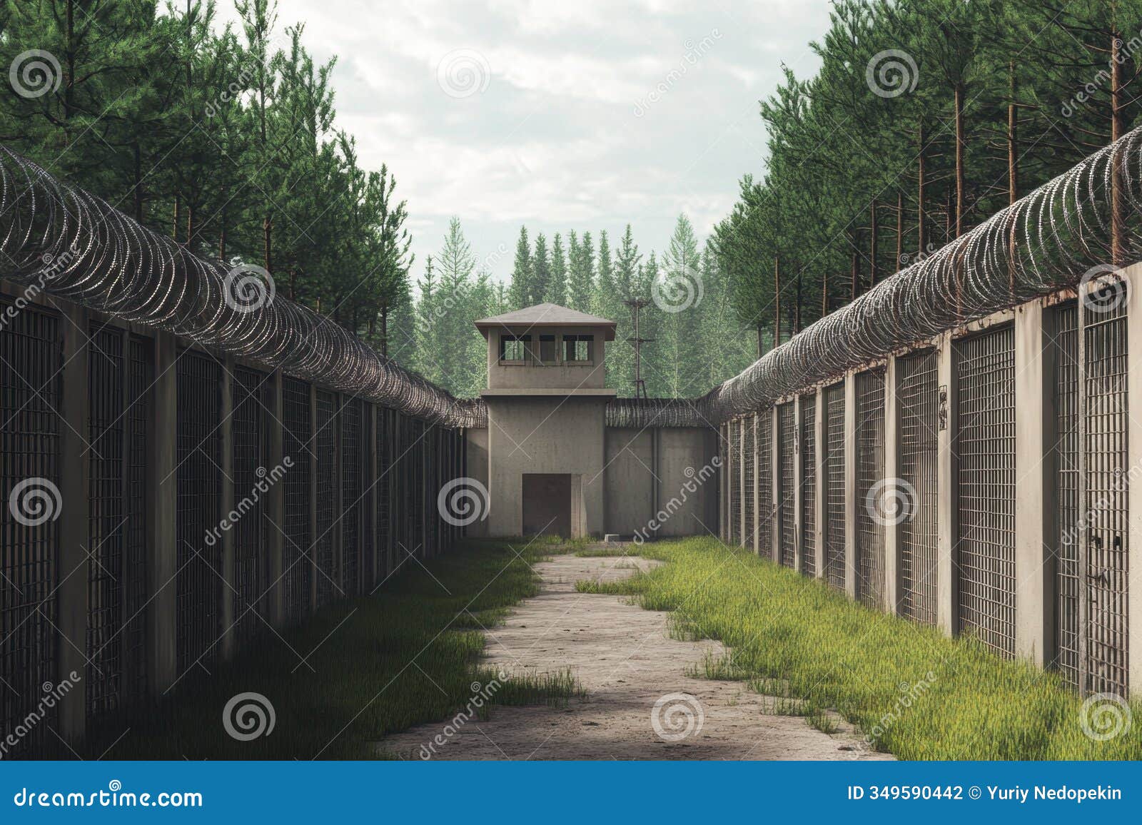 Abandoned Prison Surrounded by Dense Forest with Barbed Wire Fencing ...