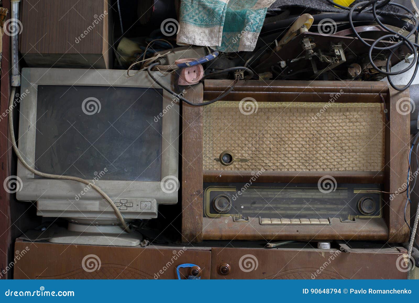 Abandoned Radio and Computer Standing Near, Technology Stretching Back ...