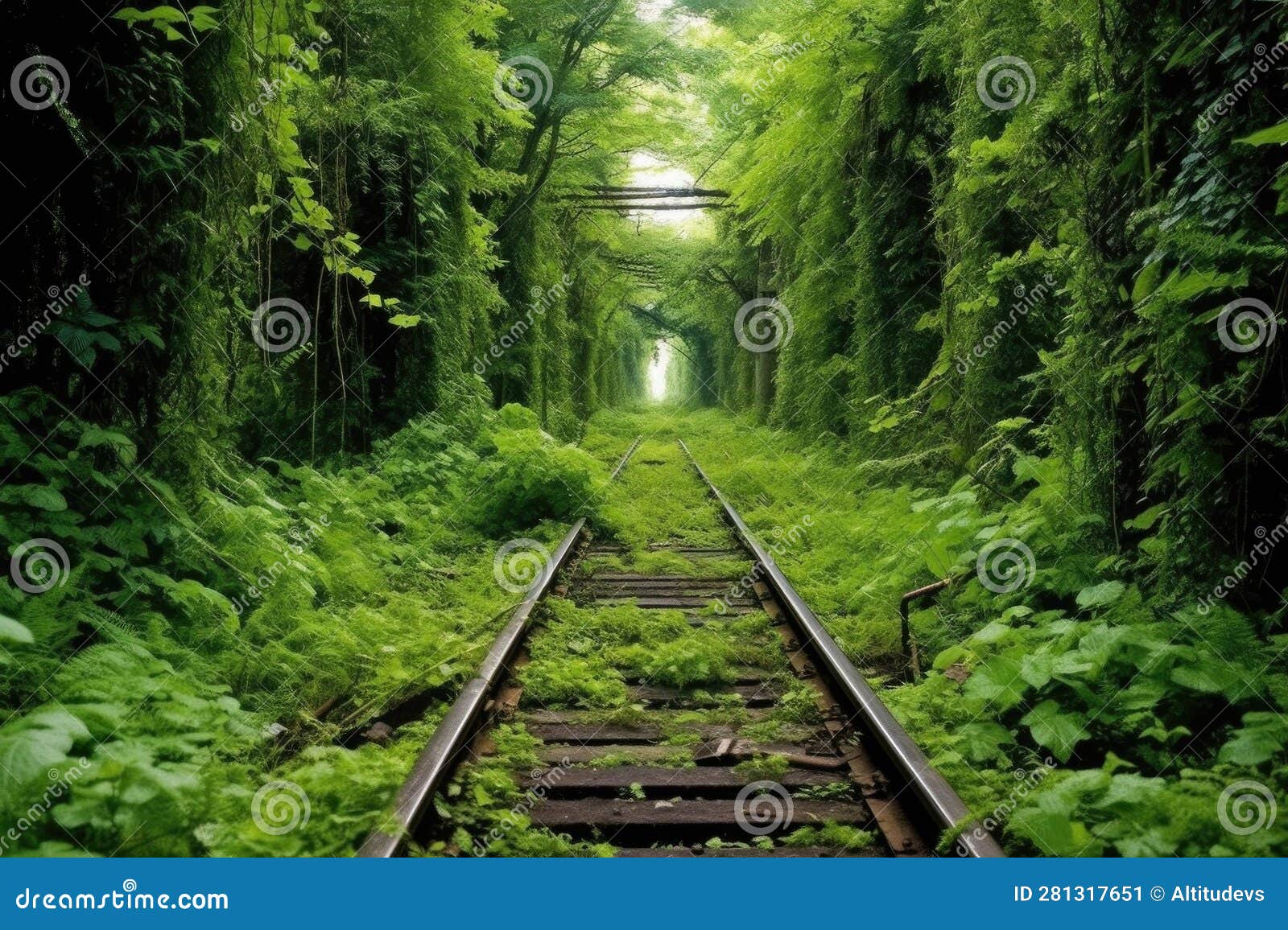 Abandoned Railroad Tracks Overgrown with Greenery Stock Illustration ...