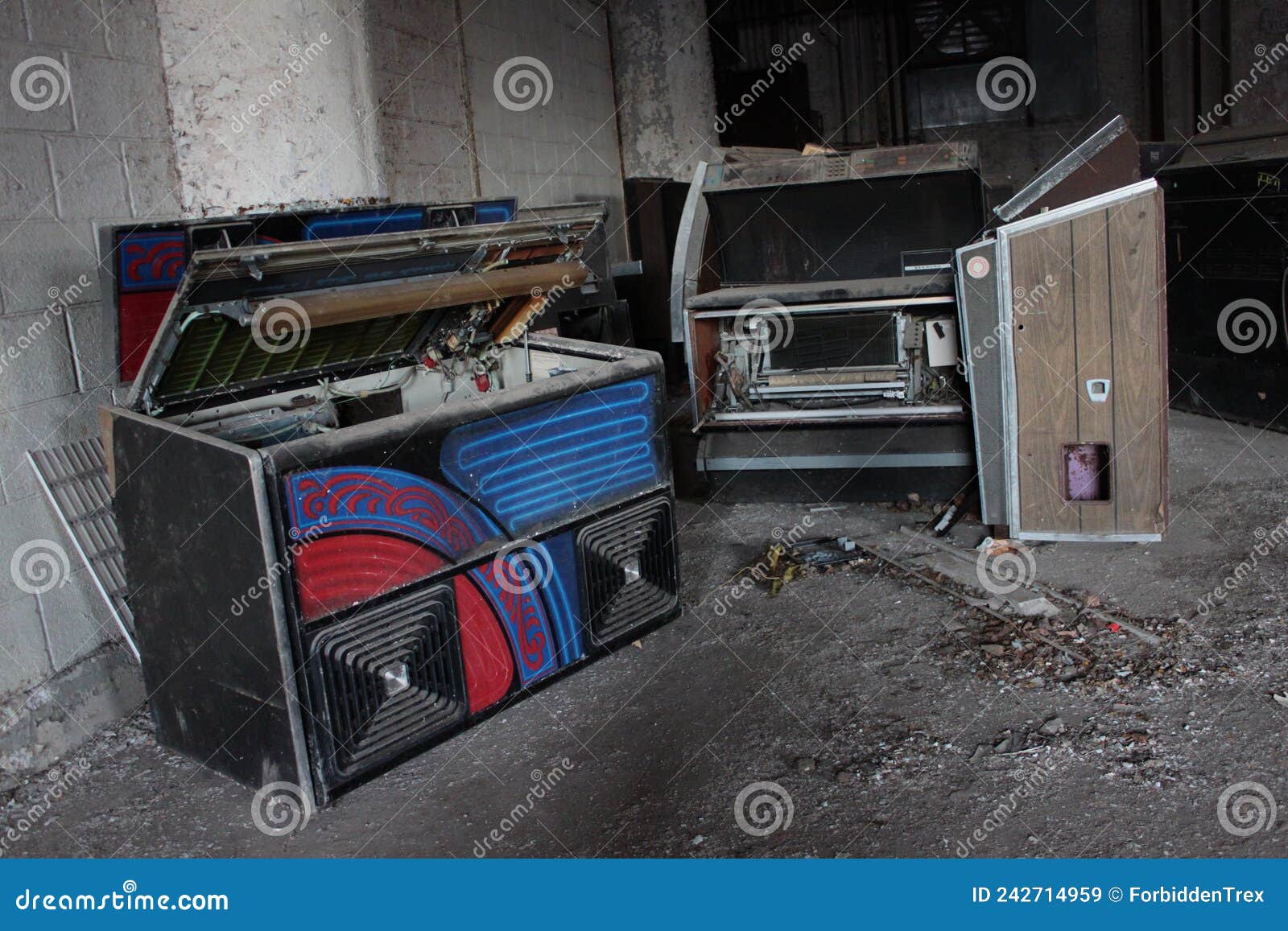 Abandoned Retro Blue and Red Jukeboxes Stock Image - Image of forgotten ...