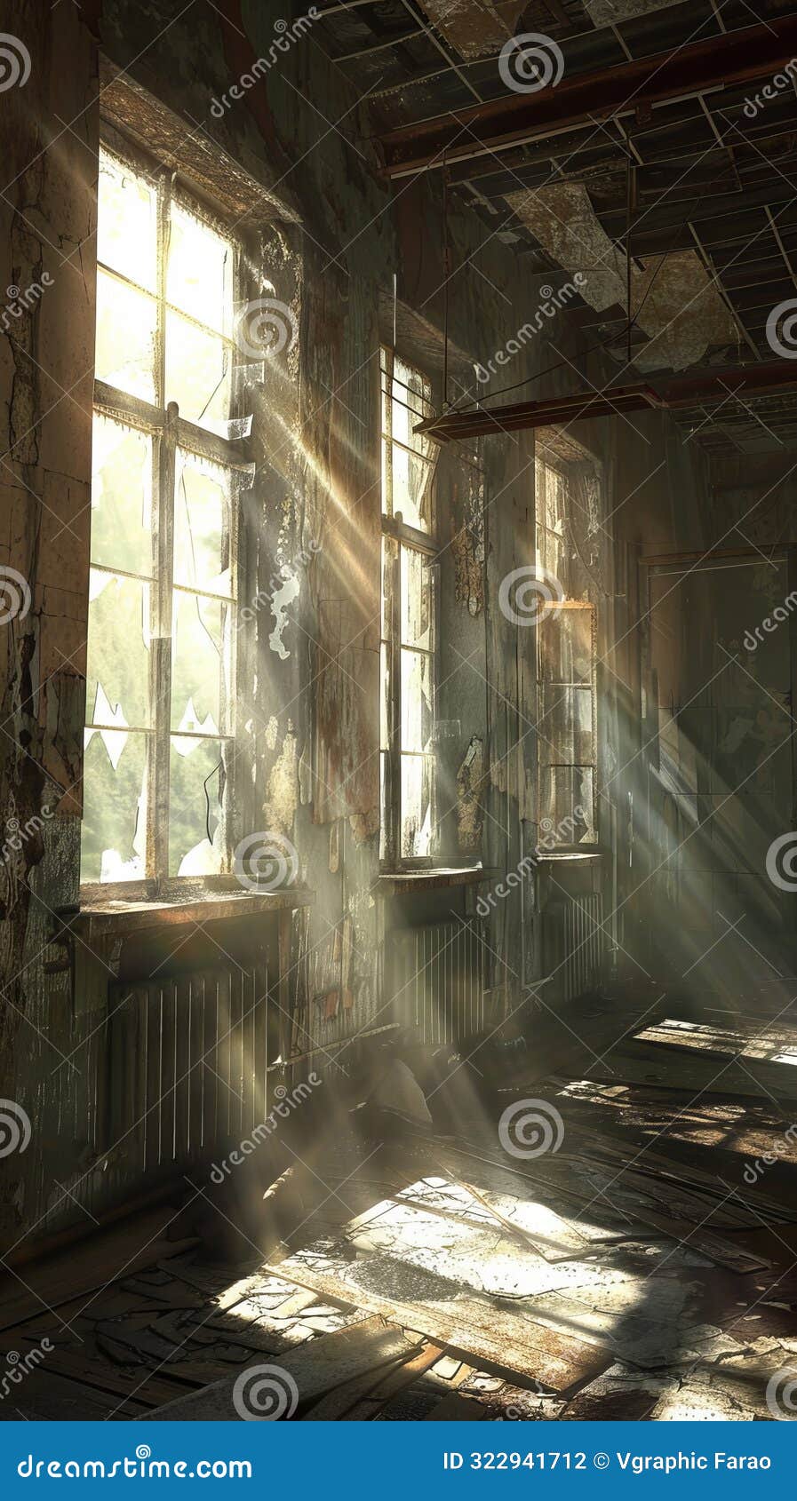 Abandoned Room with Broken Windows Illuminated by Sunlight Stock Photo ...