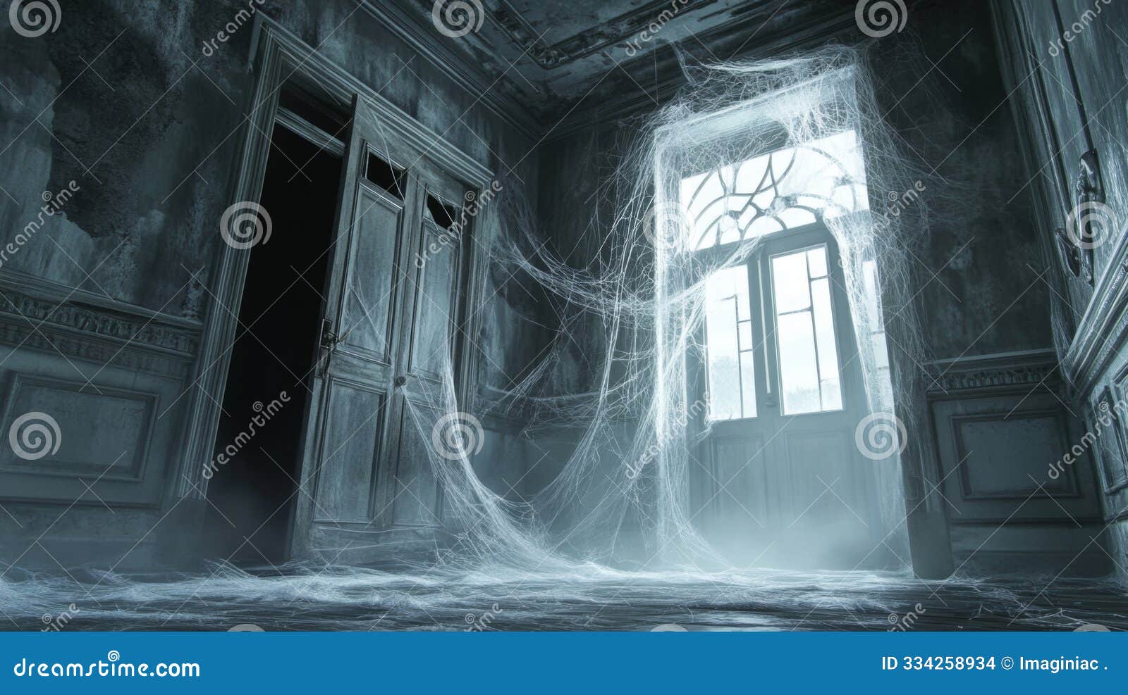 Abandoned Room with Cobwebs and Fog Stock Illustration - Illustration ...