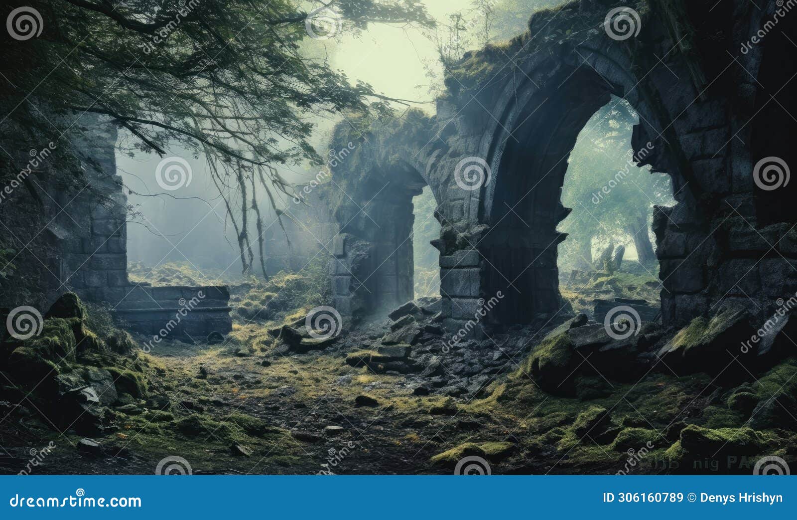 Abandoned Ruin Amidst Forest Stock Illustration - Illustration of ...
