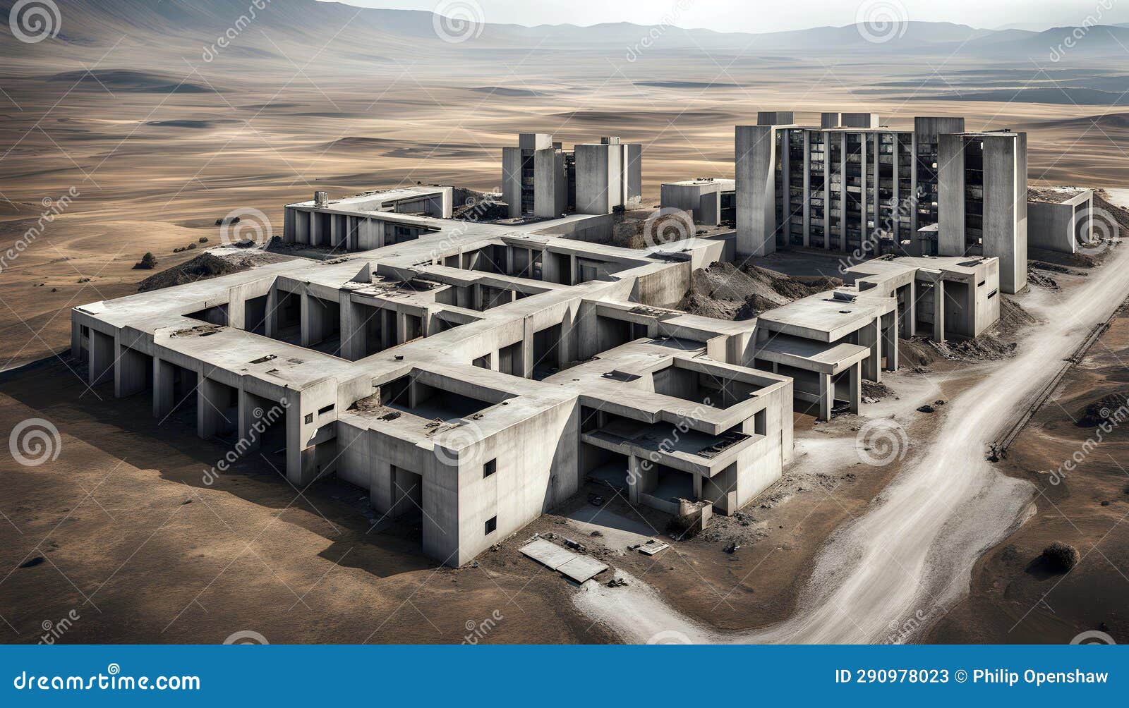 Abandoned Ruined Concrete Brutalist Building Complex In Desert ...