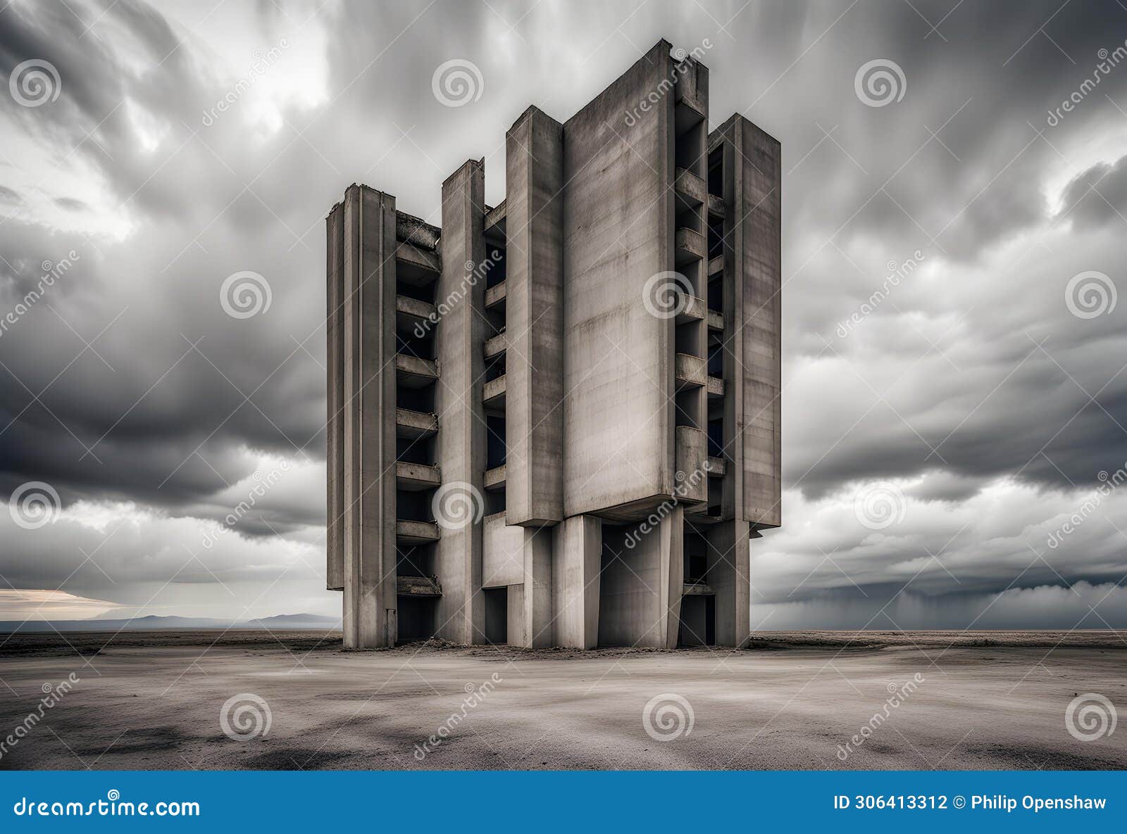 Abandoned Ruined Concrete Brutalist Building In A Desolate Scrub ...