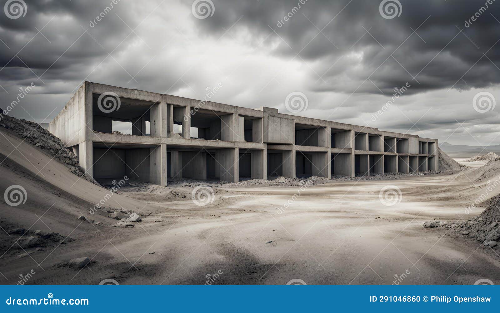 Abandoned Ruined Concrete Brutalist Building in a Desolate Scrub ...