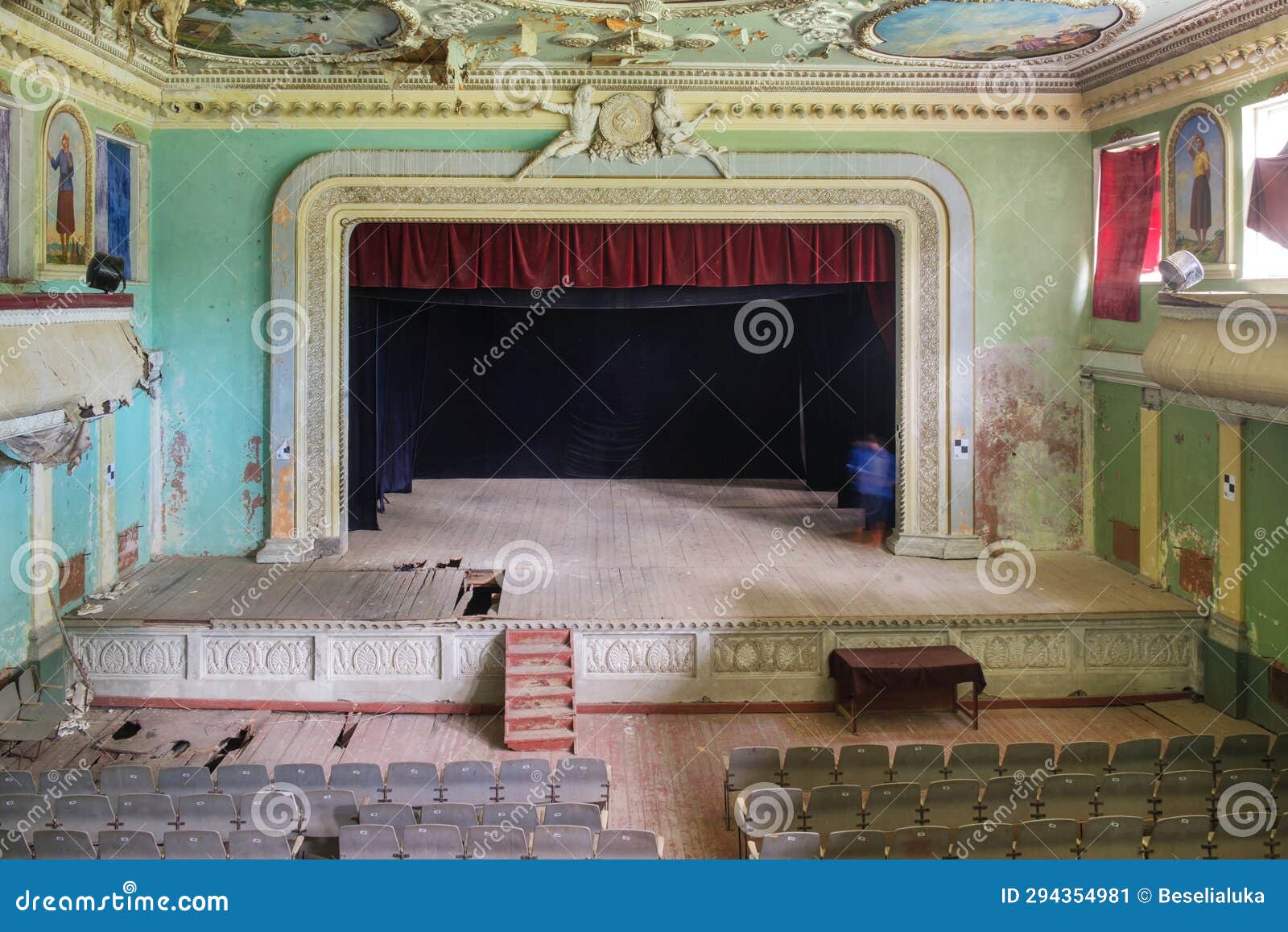 Abandoned and Ruined Theater Stage Stock Image - Image of interior ...