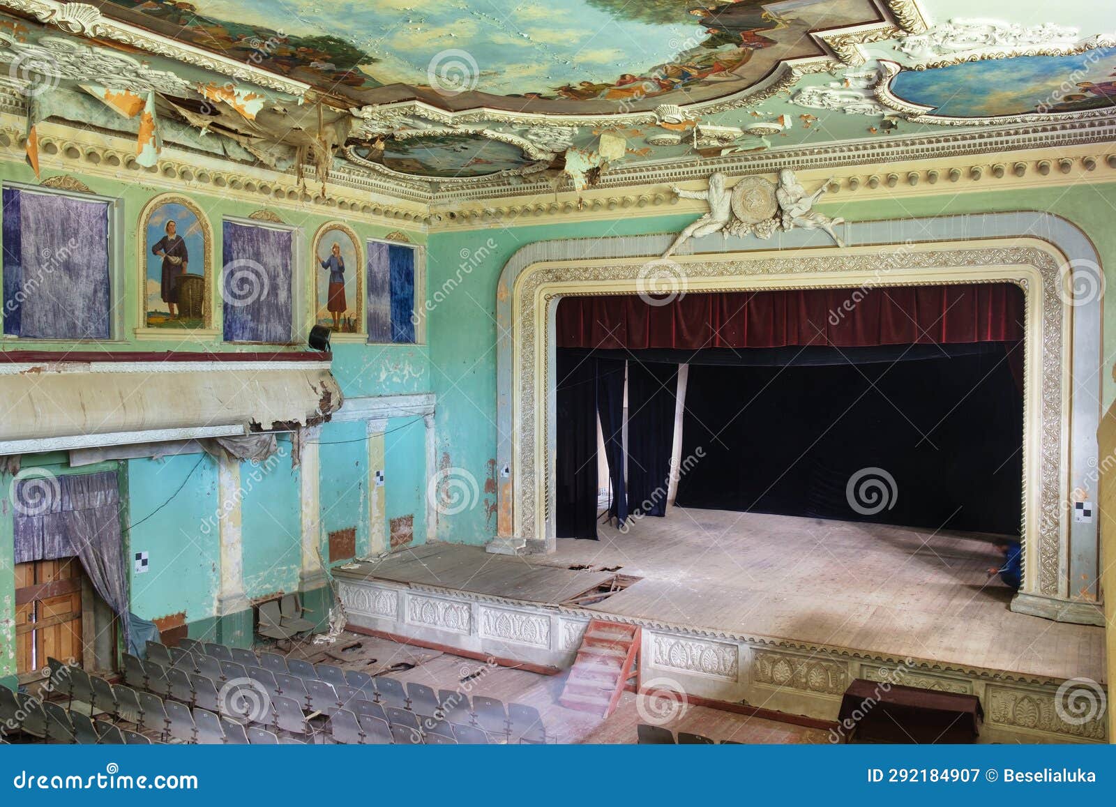 Abandoned and Ruined Theater Stage Stock Image - Image of forgotten ...