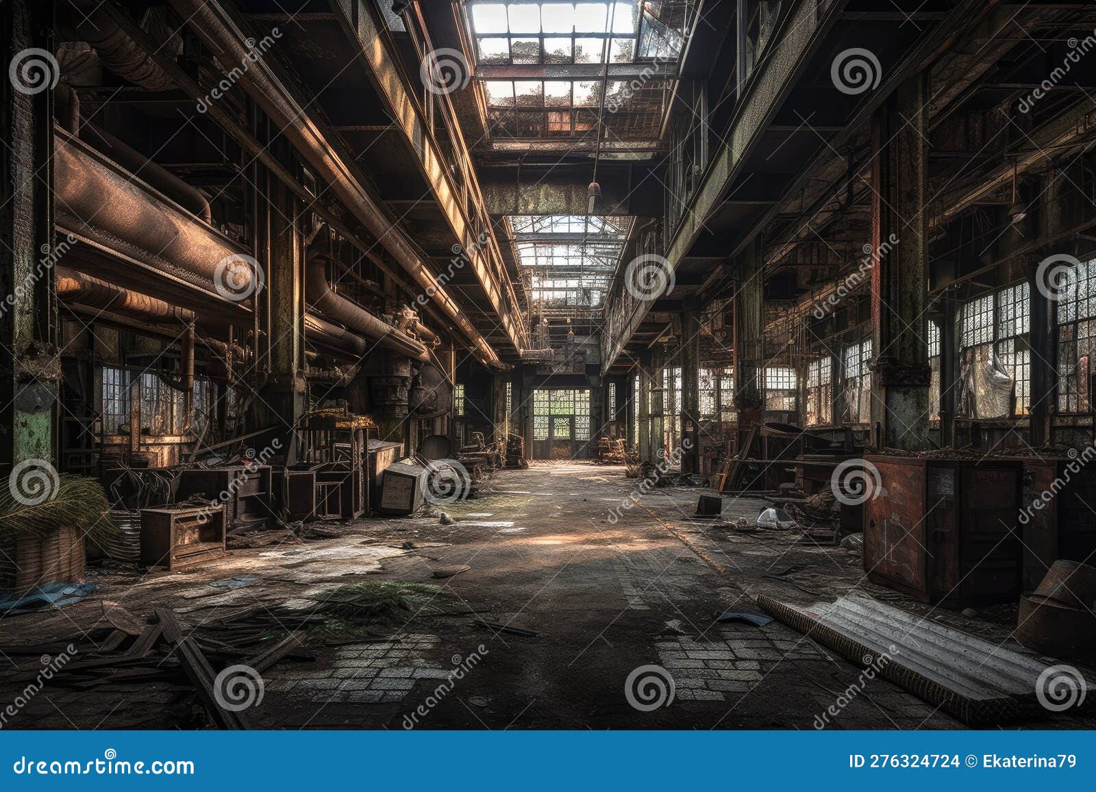 An Abandoned Run-down Factory with Broken Machines in it. Created with ...