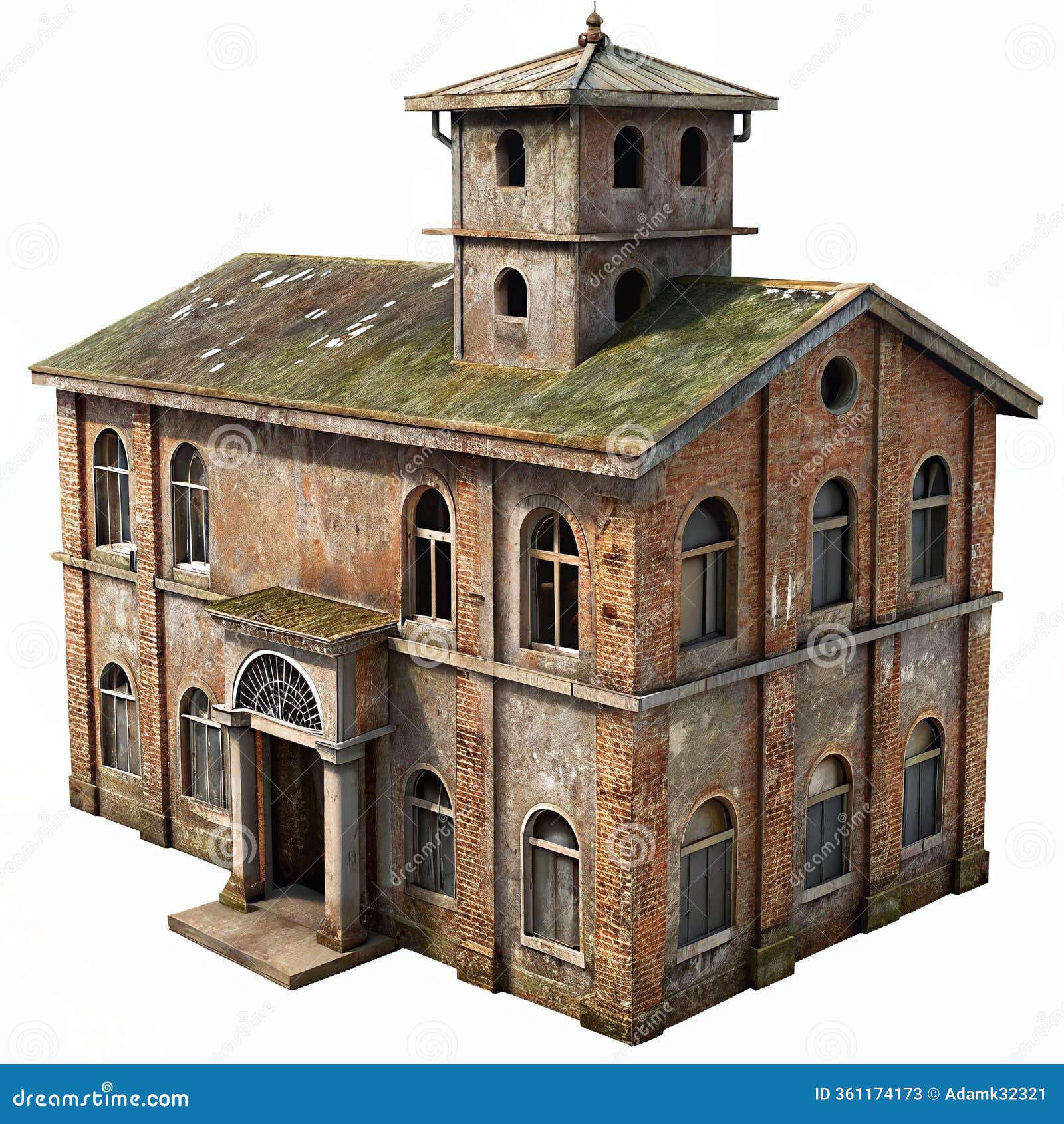 Abandoned Rustic Brick Building With Weathered Walls And Mossy Roof For ...