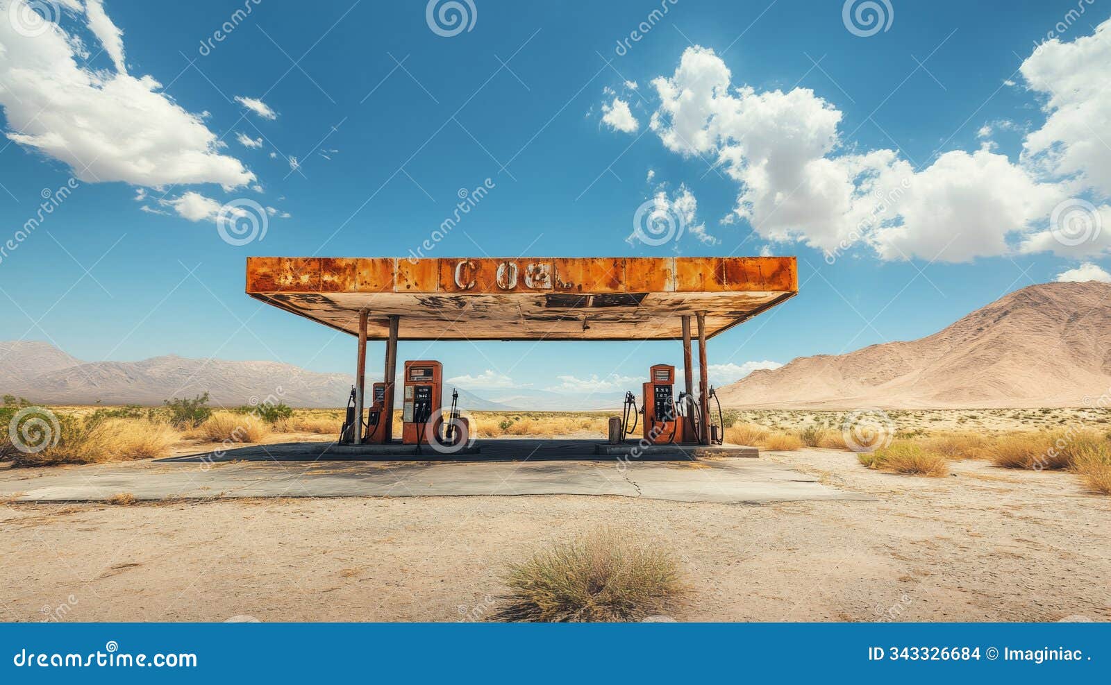 Abandoned Rusty Gas Station in the Desert Stock Illustration ...