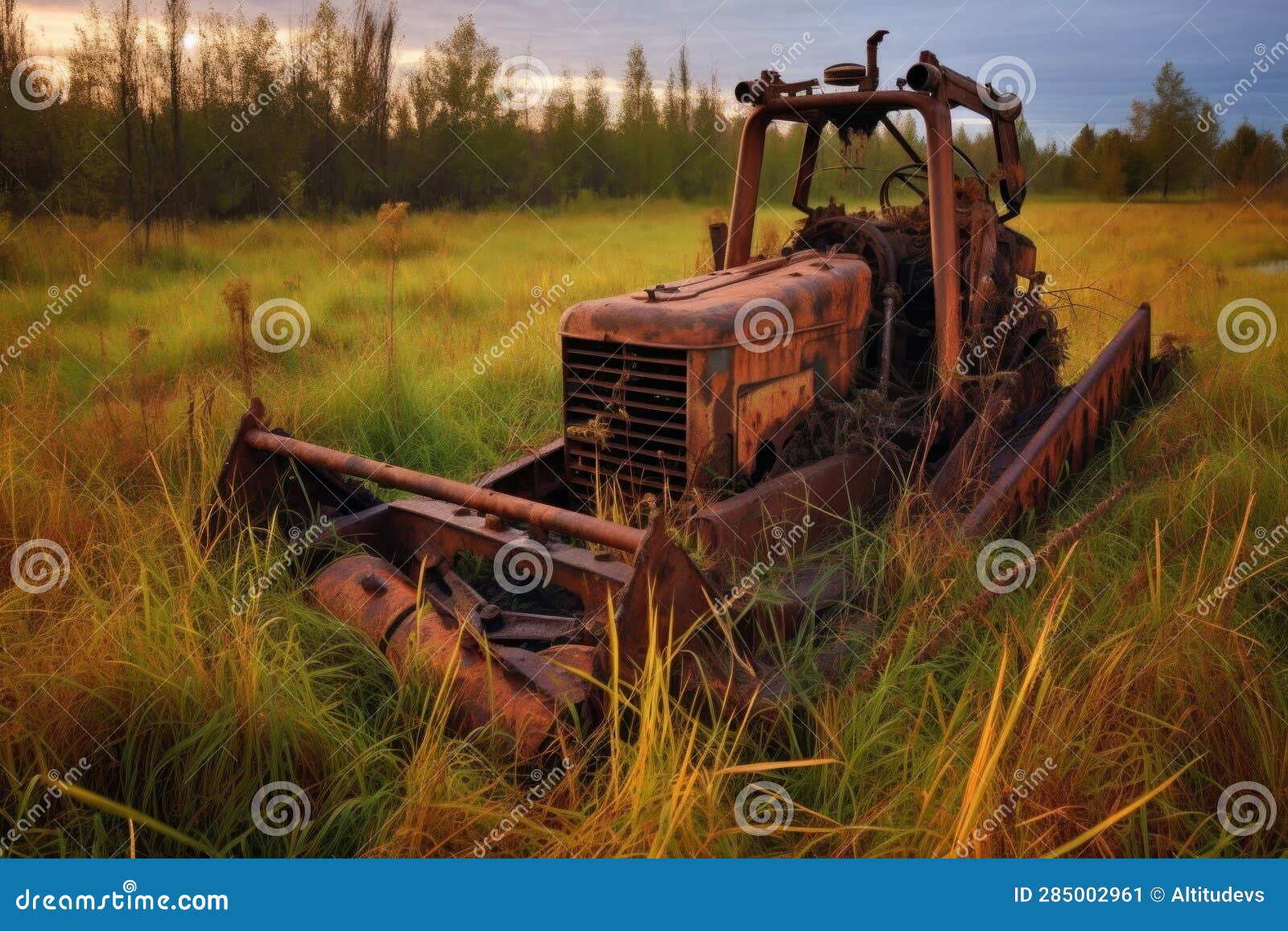 Abandoned Rusty Plow Left in Tall Grass Stock Illustration ...