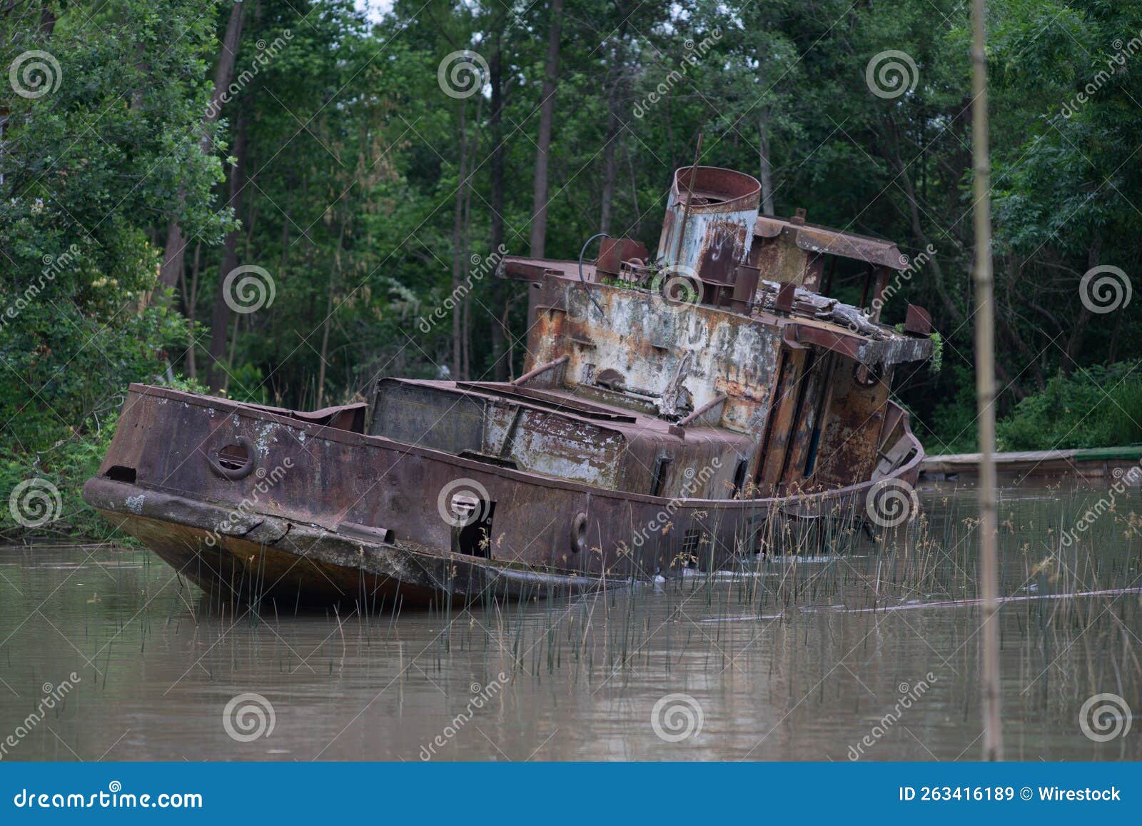 Abandoned Rusty Ship in the Wetland Stock Image - Image of abandoned ...