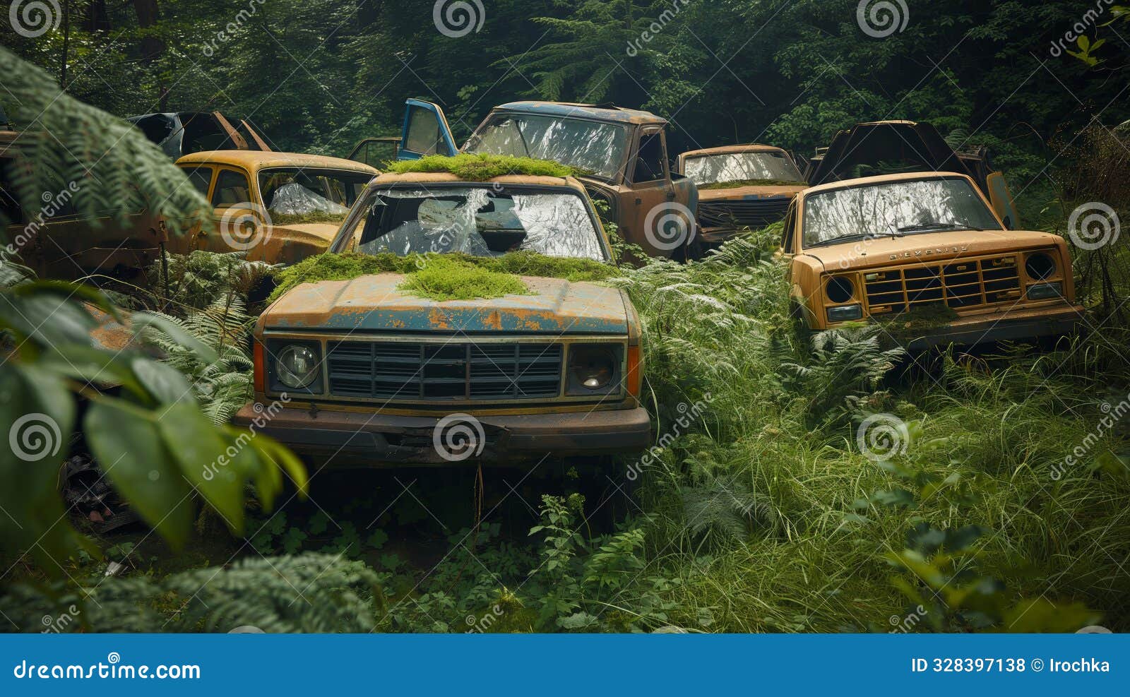 Abandoned Rusty SUVs in Forest Stock Photo - Image of hidden ...
