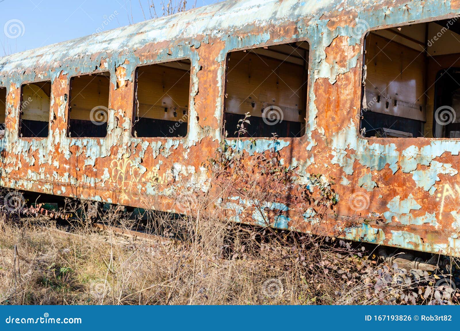Abandoned Rusty Train Wagon with Peeled Paint Stock Photo - Image of ...
