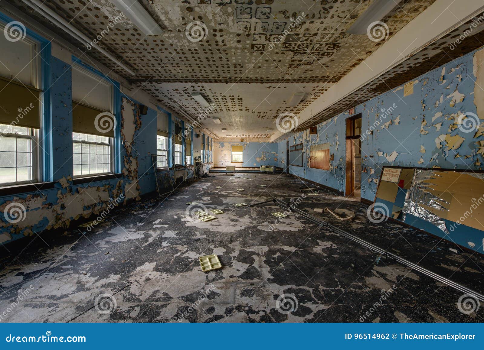 Abandoned School Cafeteria stock photo. Image of abandonment - 96514962