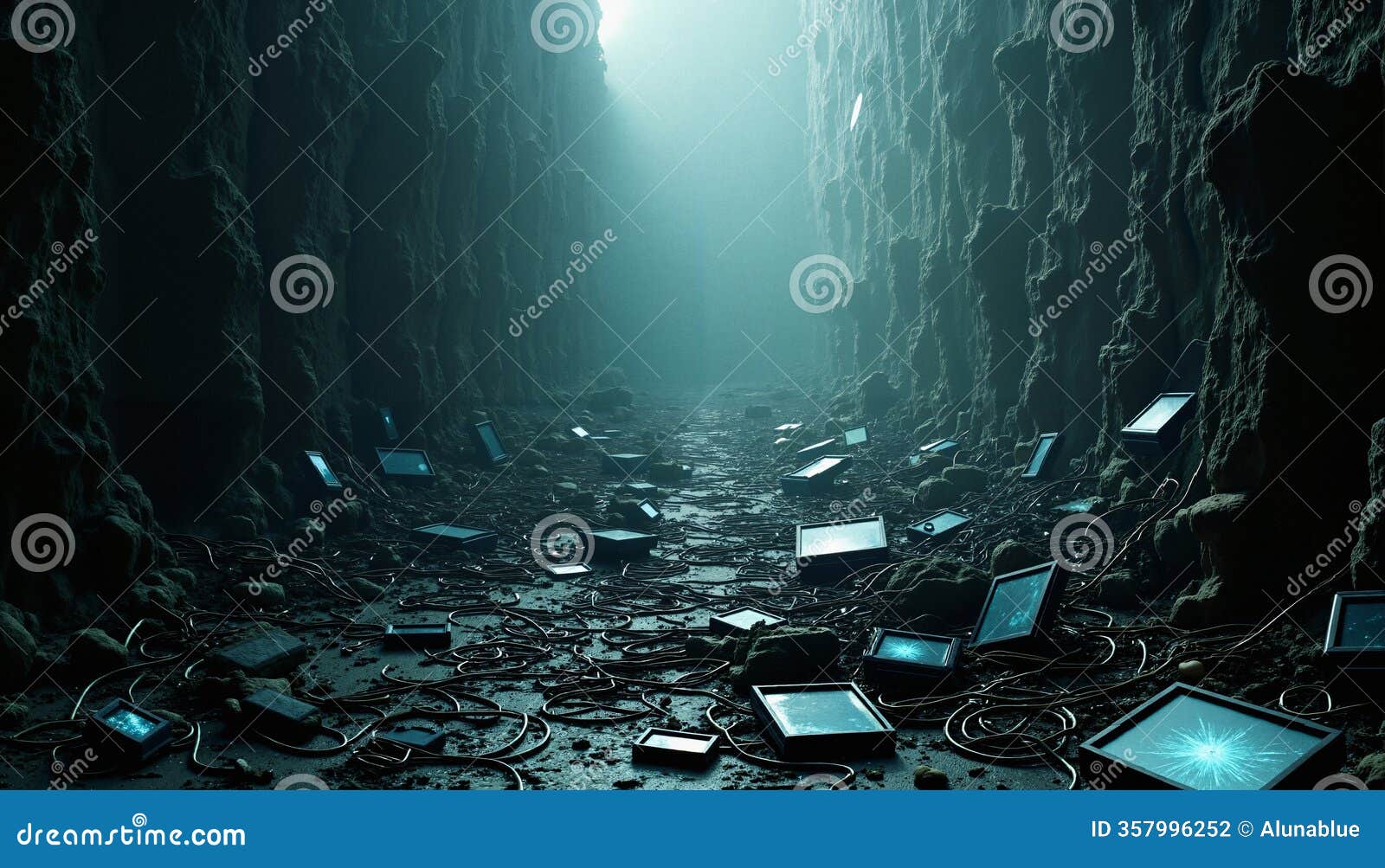 Abandoned Screens in Cavern Stock Photo - Image of technology ...