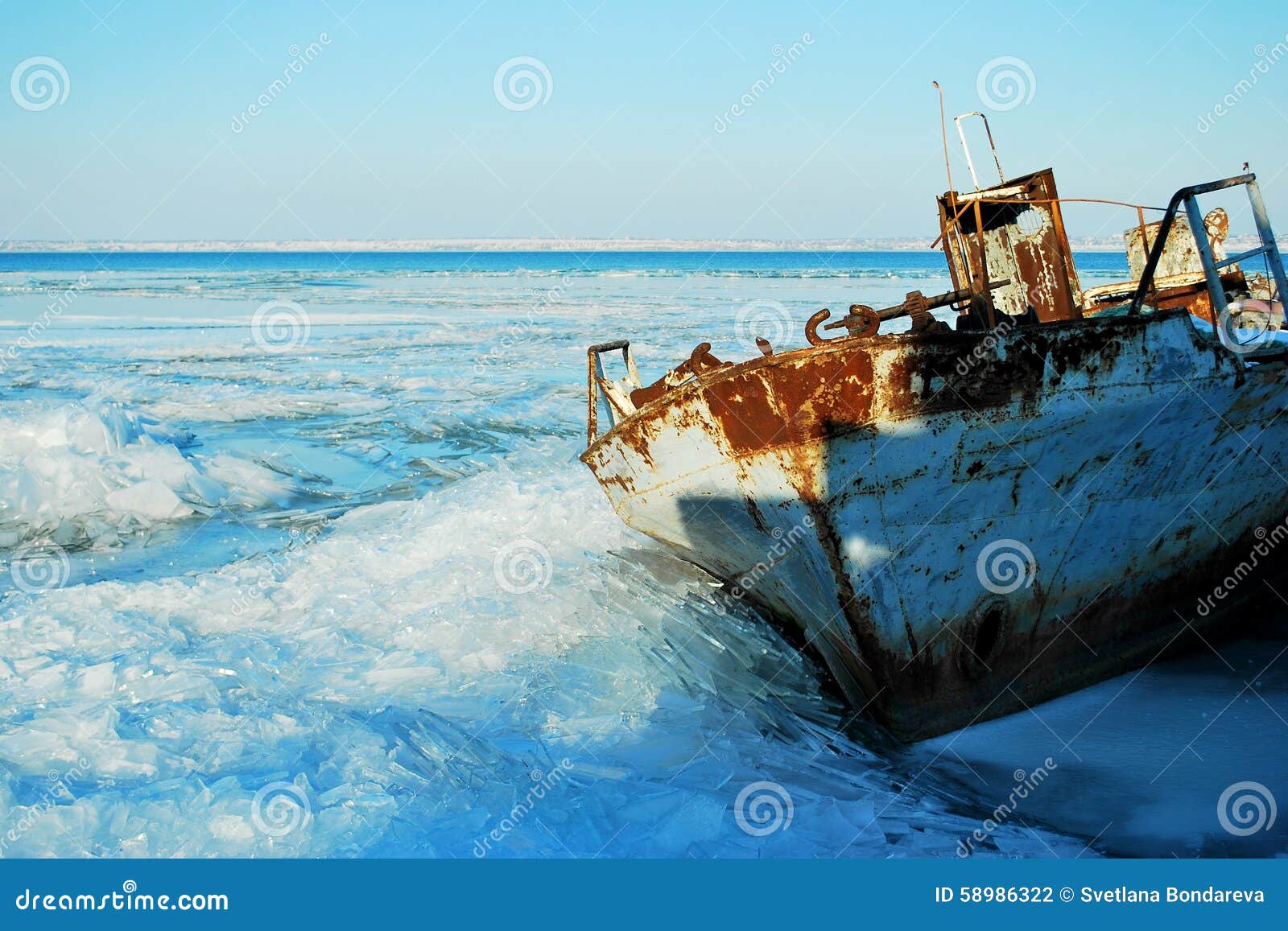 Abandoned ship in the ice stock photo. Image of abandoned - 58986322