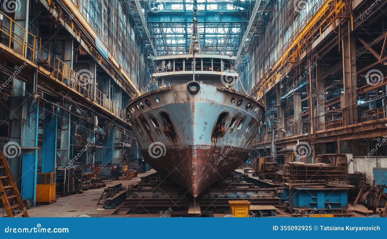 Abandoned Ship in Industrial Shipyard, Rusting Hull, Large Structure ...
