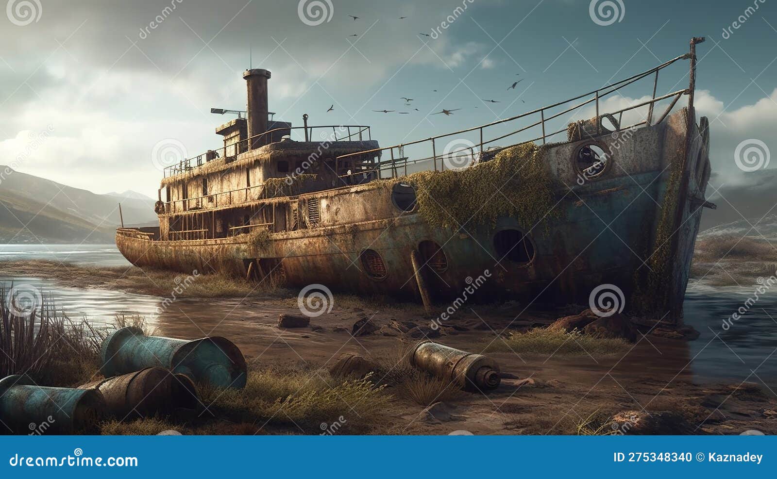 Abandoned Ship after Post-apocalyptic. Generative Ai Stock Illustration ...