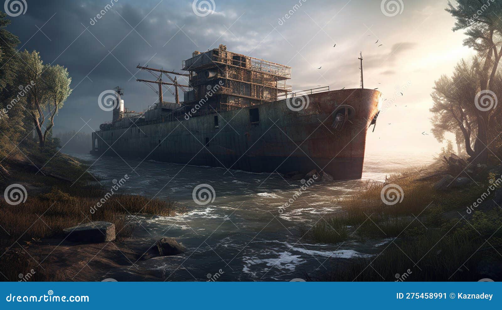 Abandoned Ship after Post-apocalyptic. Generative Ai Stock Illustration ...