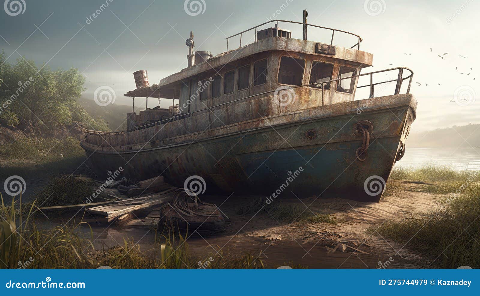 Abandoned Ship after Post-apocalyptic. Generative Ai Stock Image ...