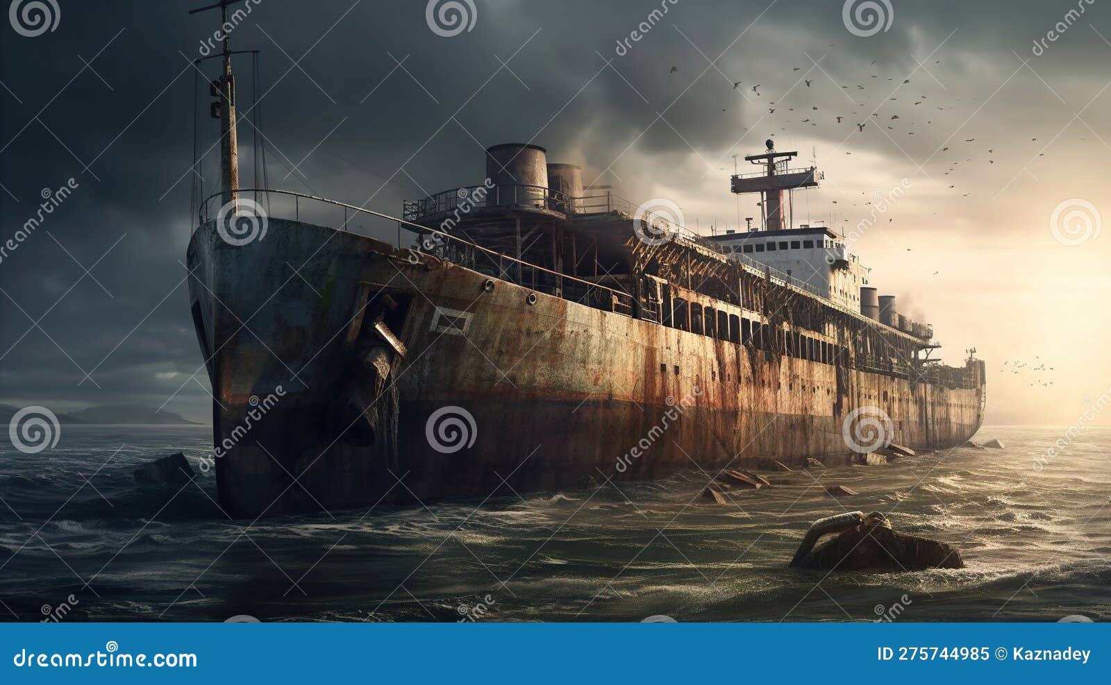 Abandoned Ship after Post-apocalyptic. Generative Ai Stock Image ...