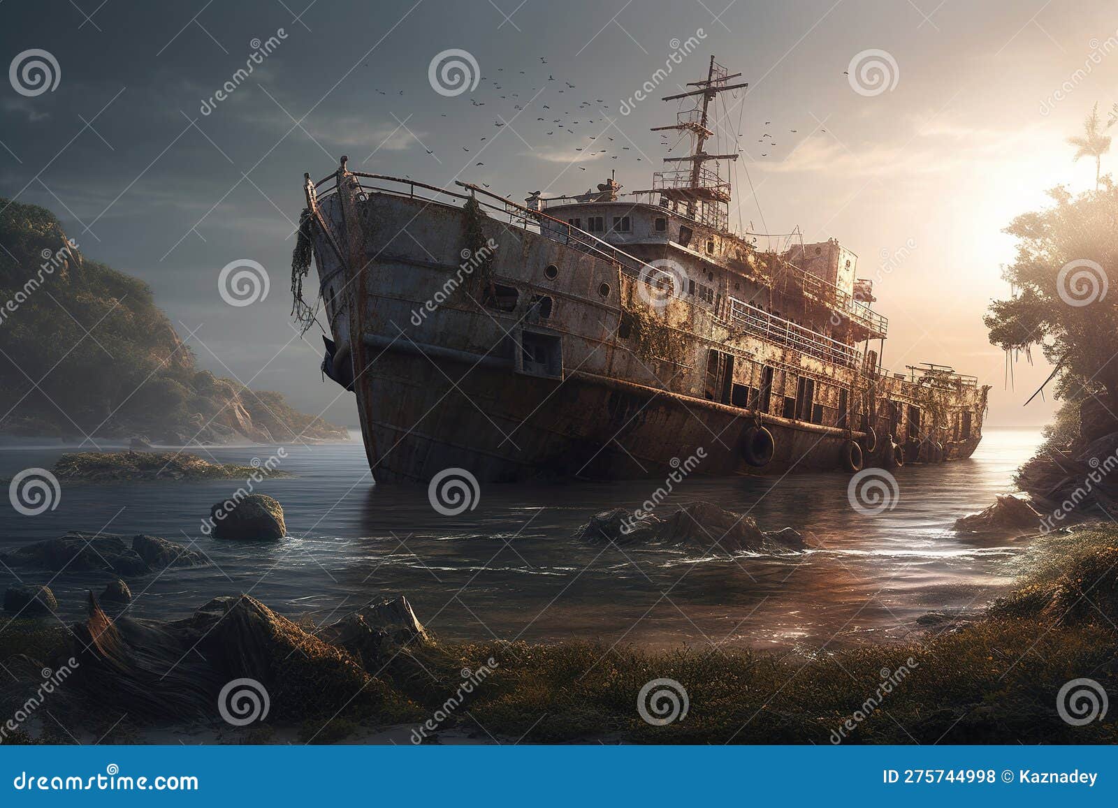 Abandoned Ship after Post-apocalyptic. Generative Ai Stock Illustration ...