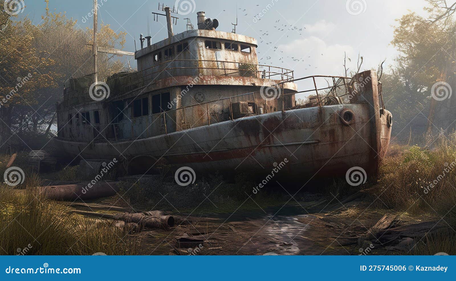 Abandoned Ship after Post-apocalyptic. Generative Ai Stock Illustration ...