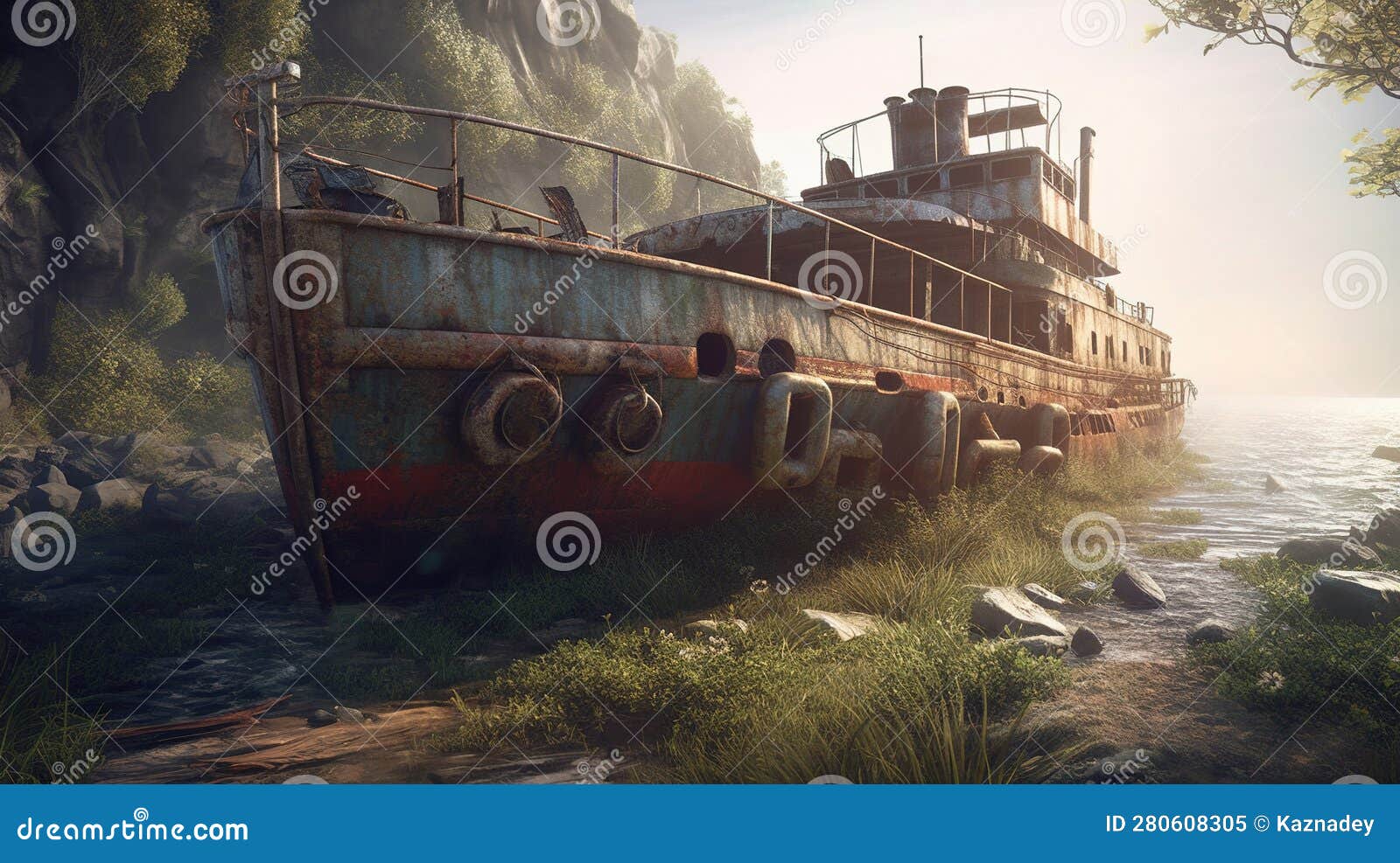 Abandoned Ship after Post-apocalyptic. Generative Ai Stock Illustration ...