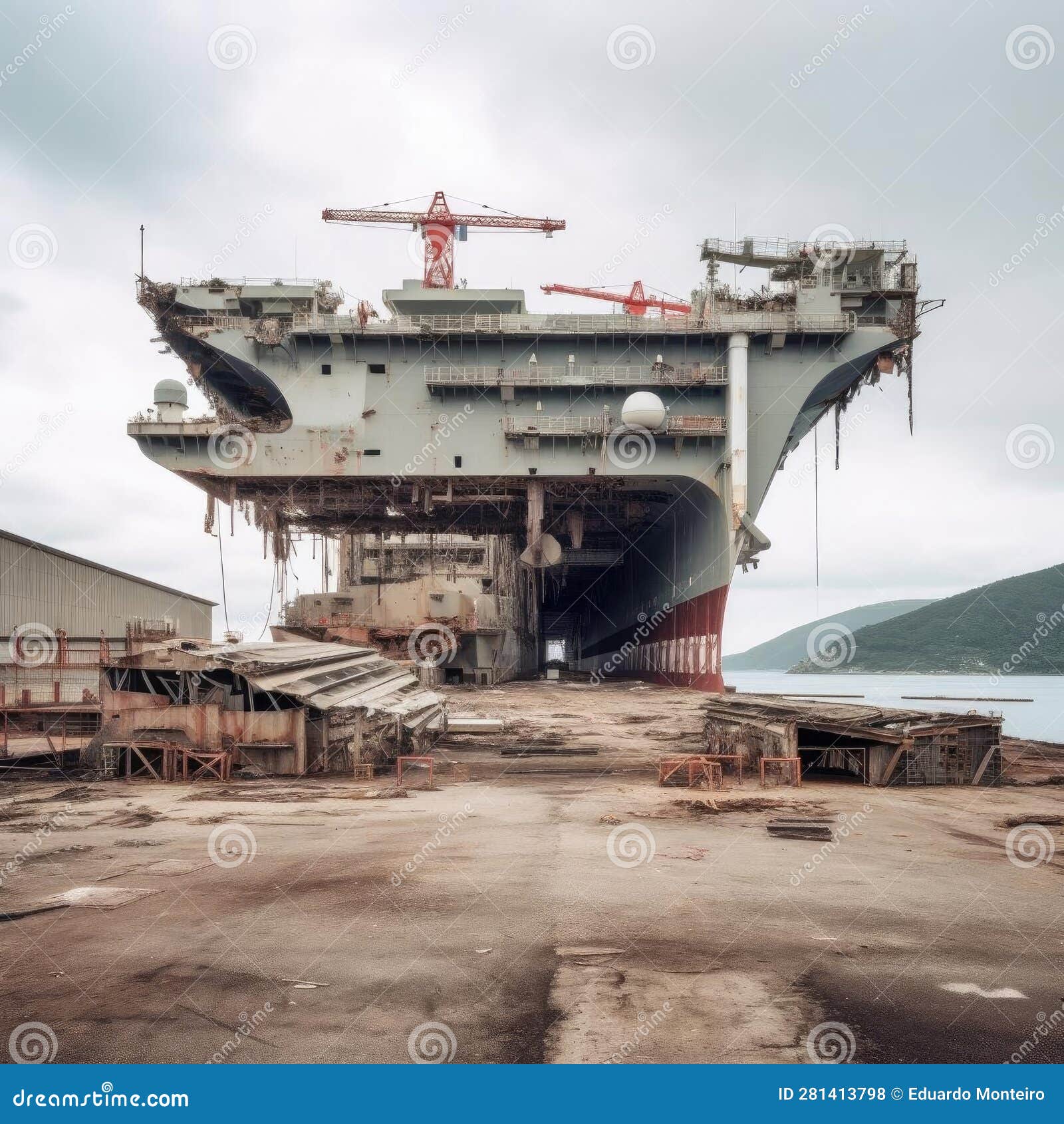 Abandoned Shipyard, Rusty Damaged Ships, Cranes, Old Mashinery, AI ...