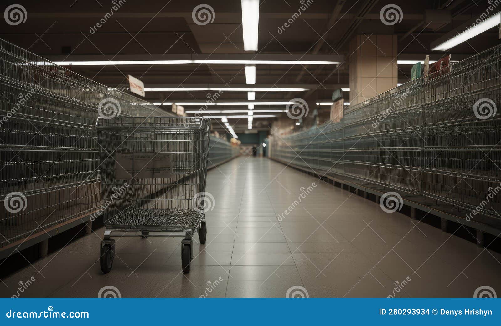 Abandoned Shopping Cart in Supermarket Aisle. Creating Using Generative ... Abandoned Shopping Cart in Supermarket Aisle. Creating Using Generative ...