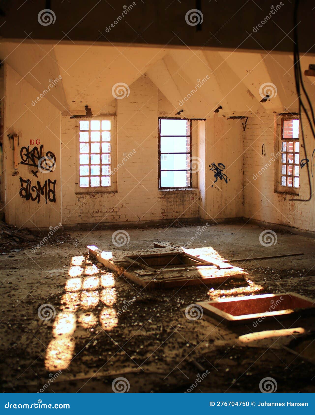 Abandoned Silo Interior with Debris and Bright Sunlight Stock Photo ...