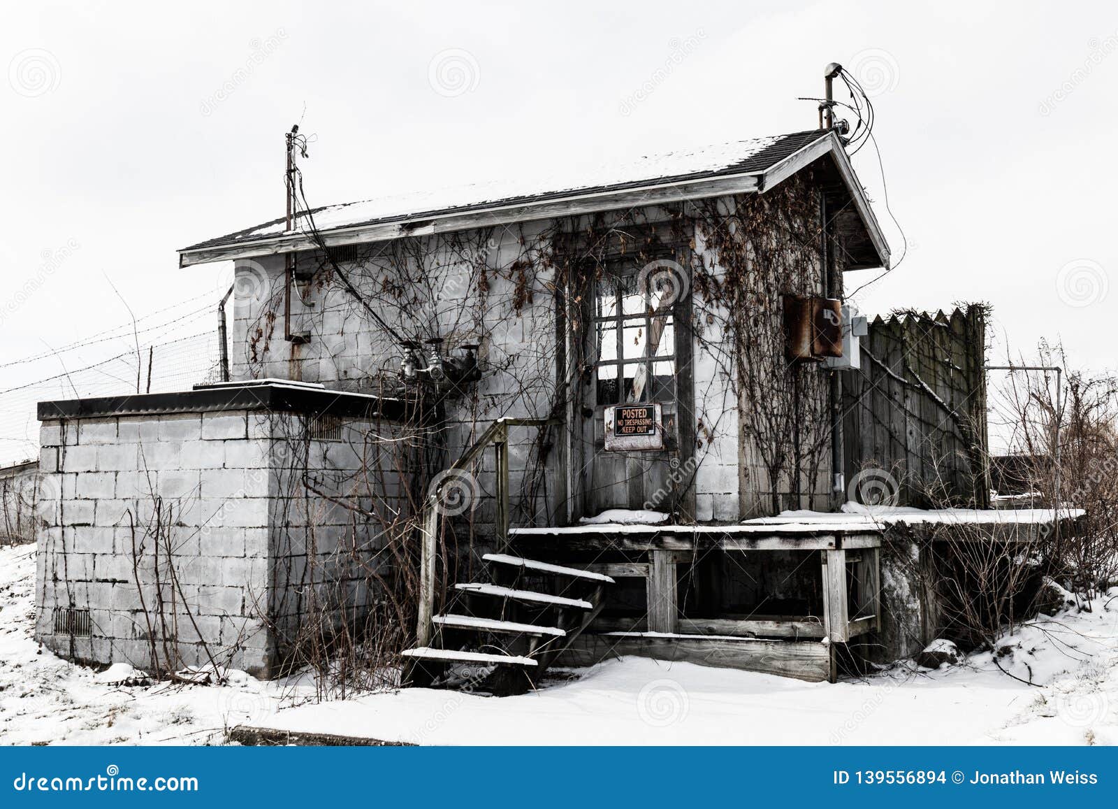 Abandoned Snow Covered Electrical Shack - Worn, Broken and Forgotten I ...