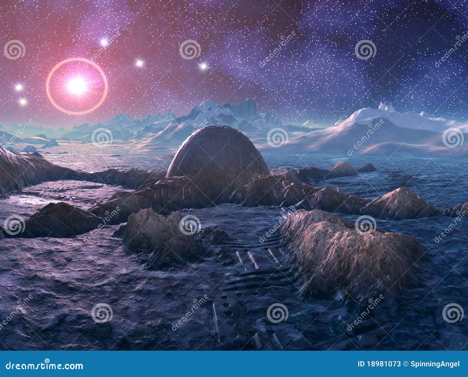 Abandoned Space Station on Hostile Alien Planet Stock Illustration ...