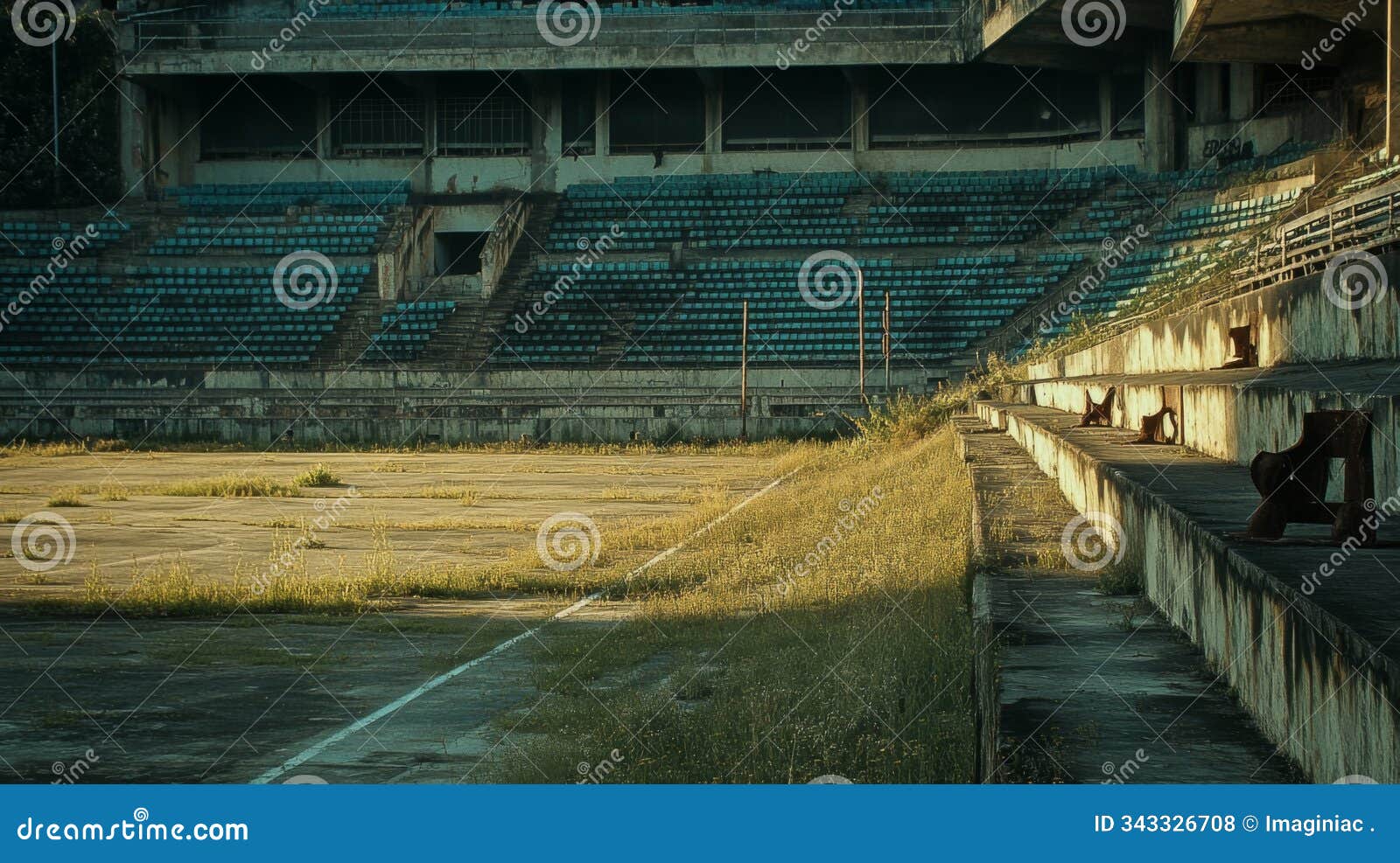 Abandoned Stadium with Overgrown Grass and Concrete Bleachers Stock ...