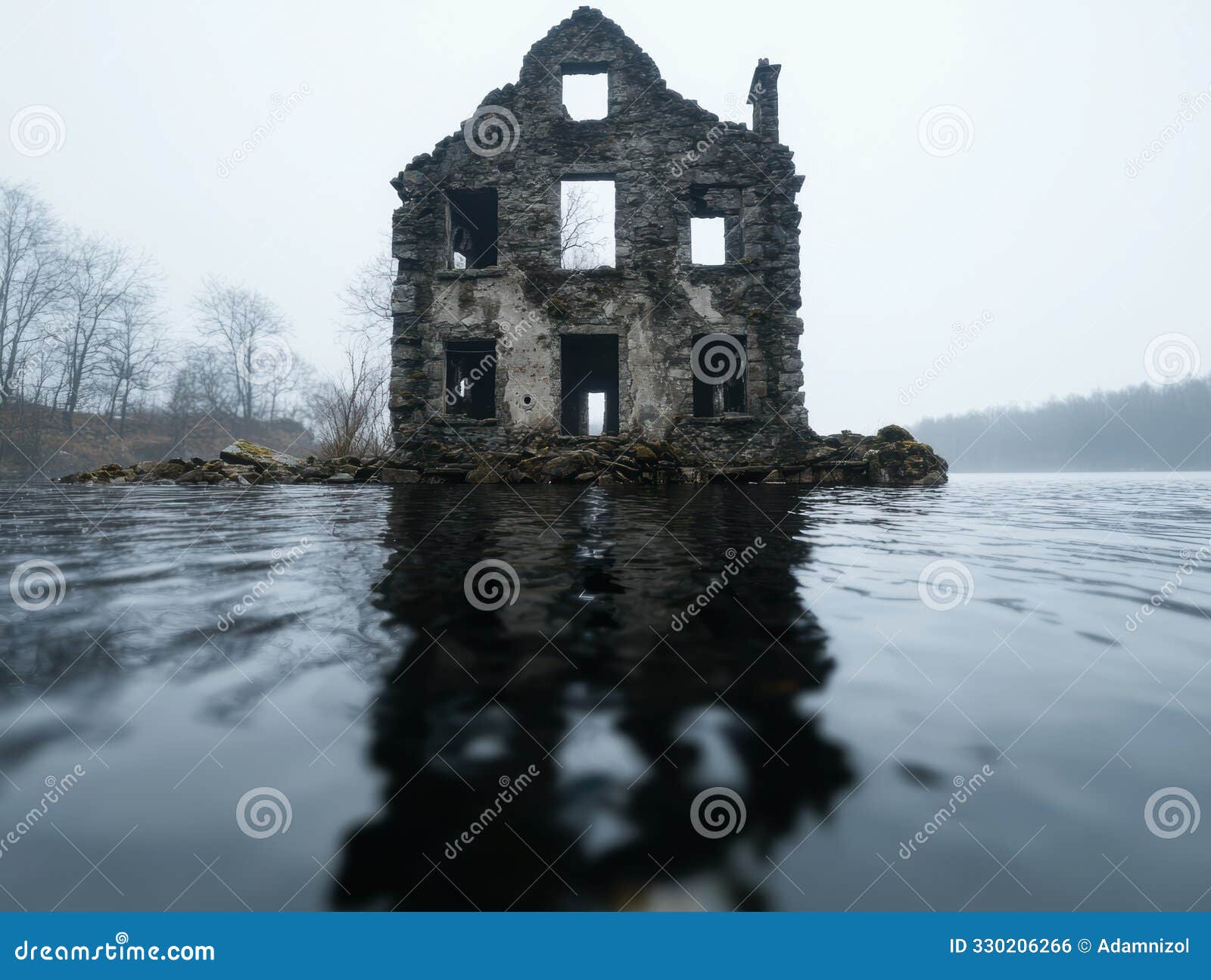 Abandoned Stone Hut Under A Starry Night Sky, Desolate Landscape, Eerie ...
