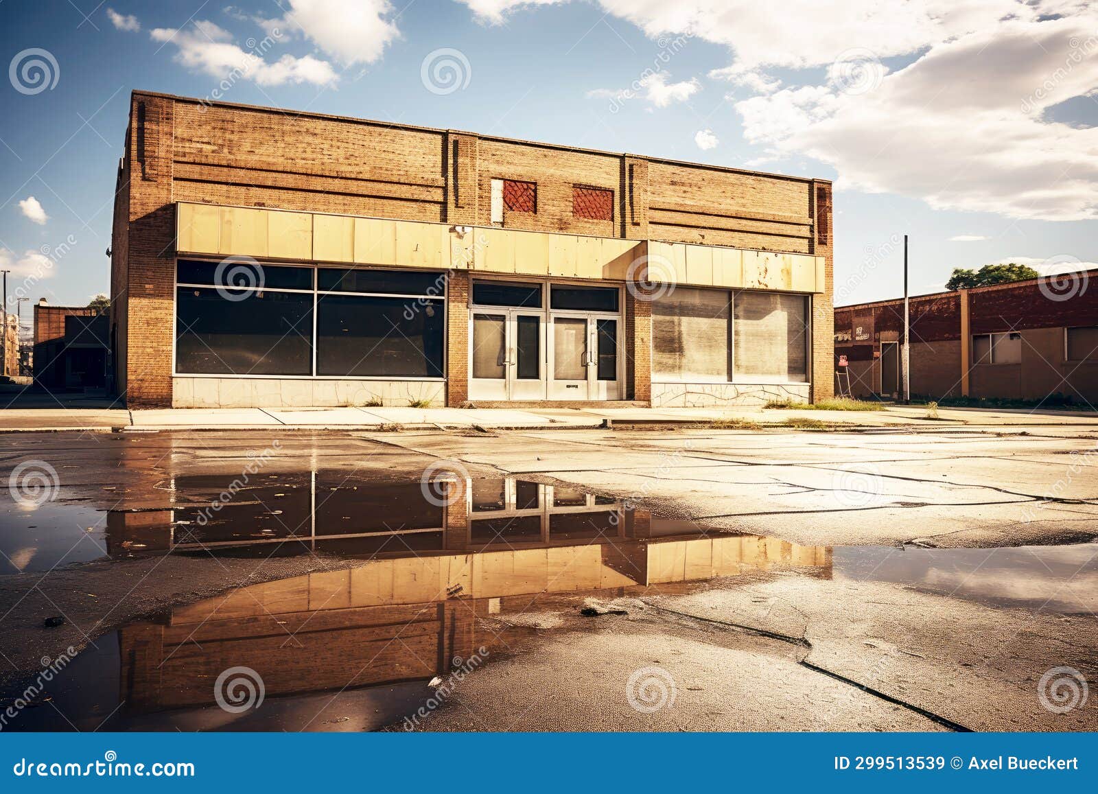 Abandoned Store Building with Empty Parking Lot in Run-down Area Stock ...